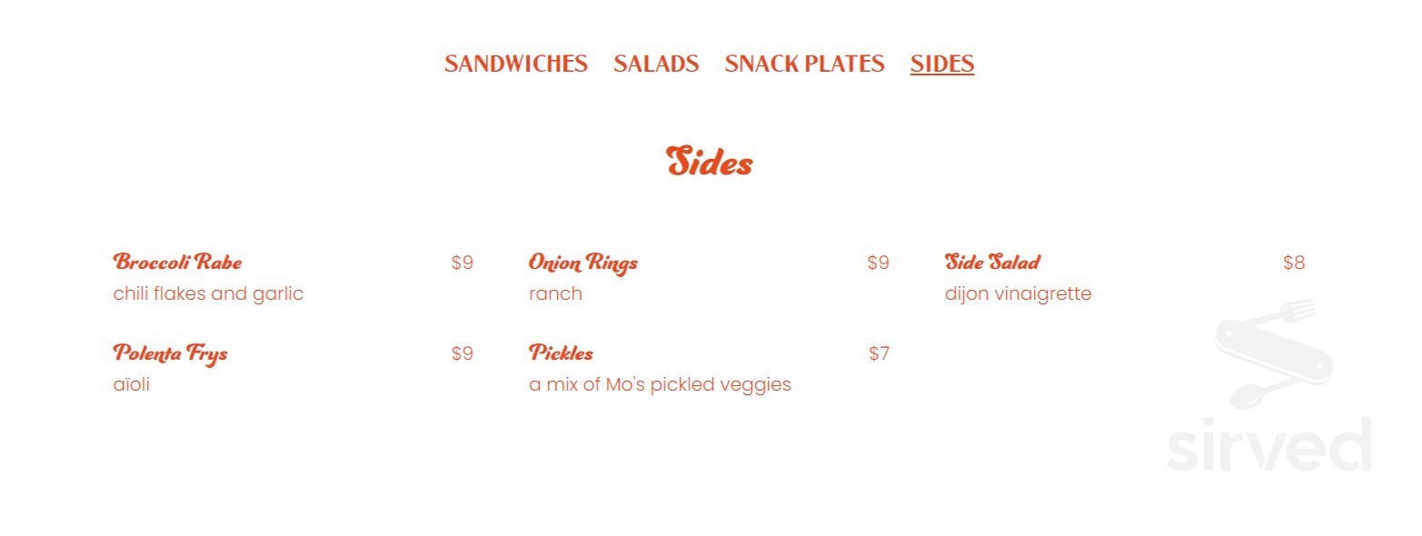 Mo's Lunch menu in Oak Bluffs, Massachusetts, USA