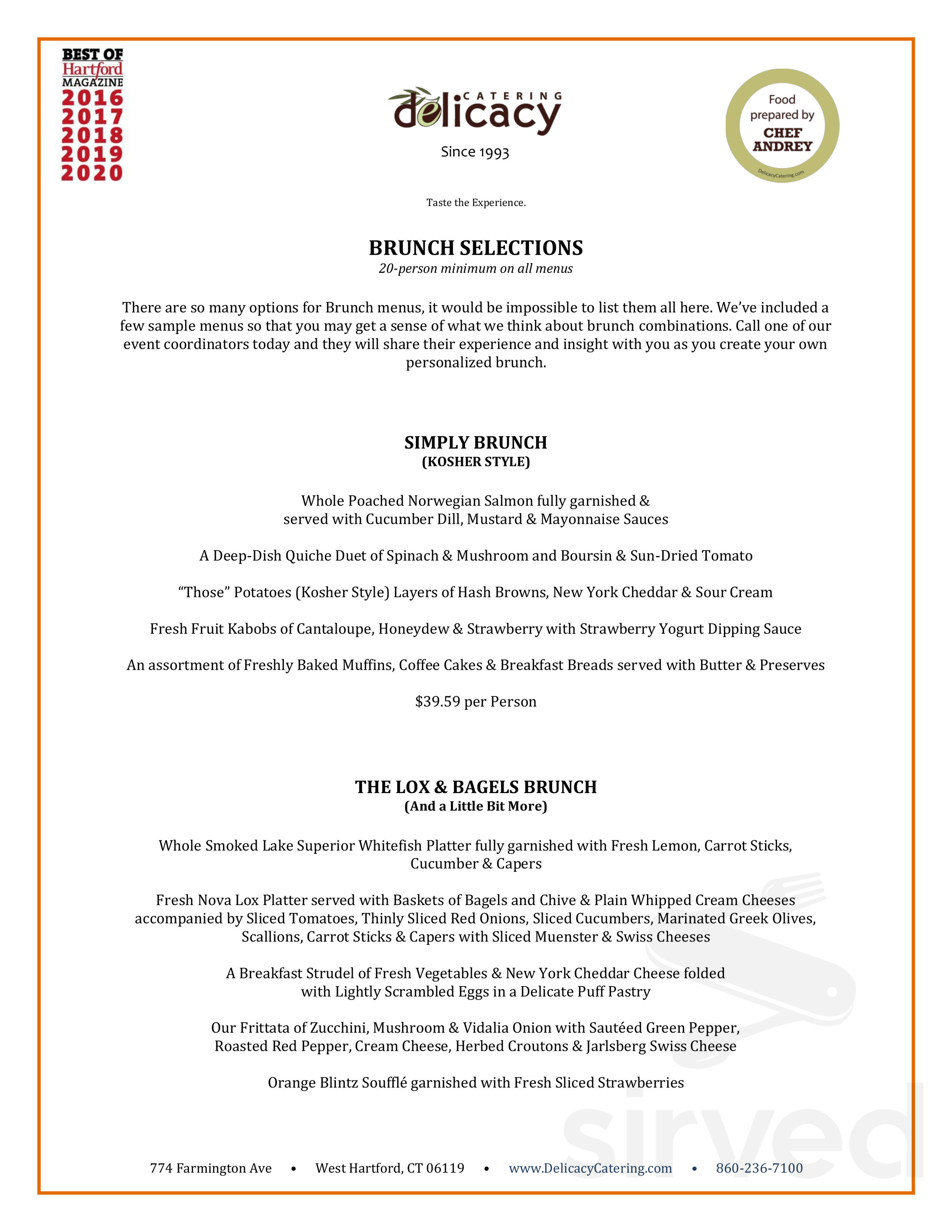 Delicacy Catering menu in West Hartford, Connecticut, USA