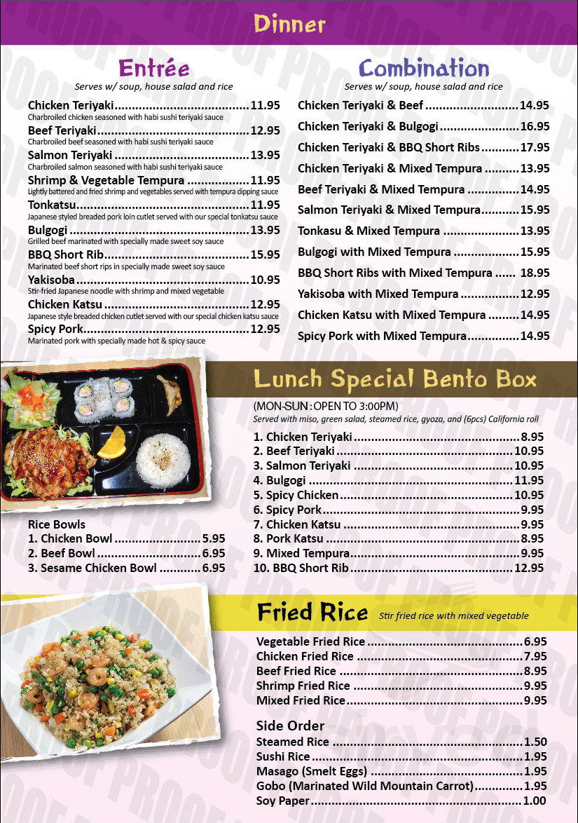 Menu - Porterville CA's Habi Sushi | Sirved