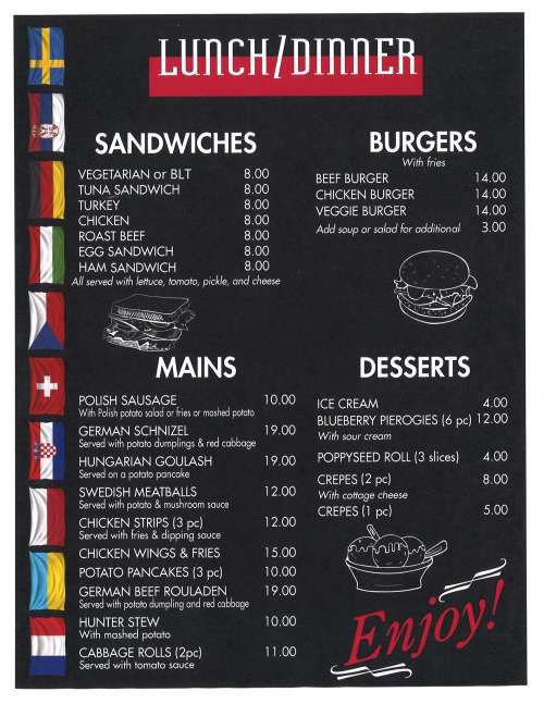 TASTE OF EUROPE BISTRO menu in Victoria, British Columbia, Canada