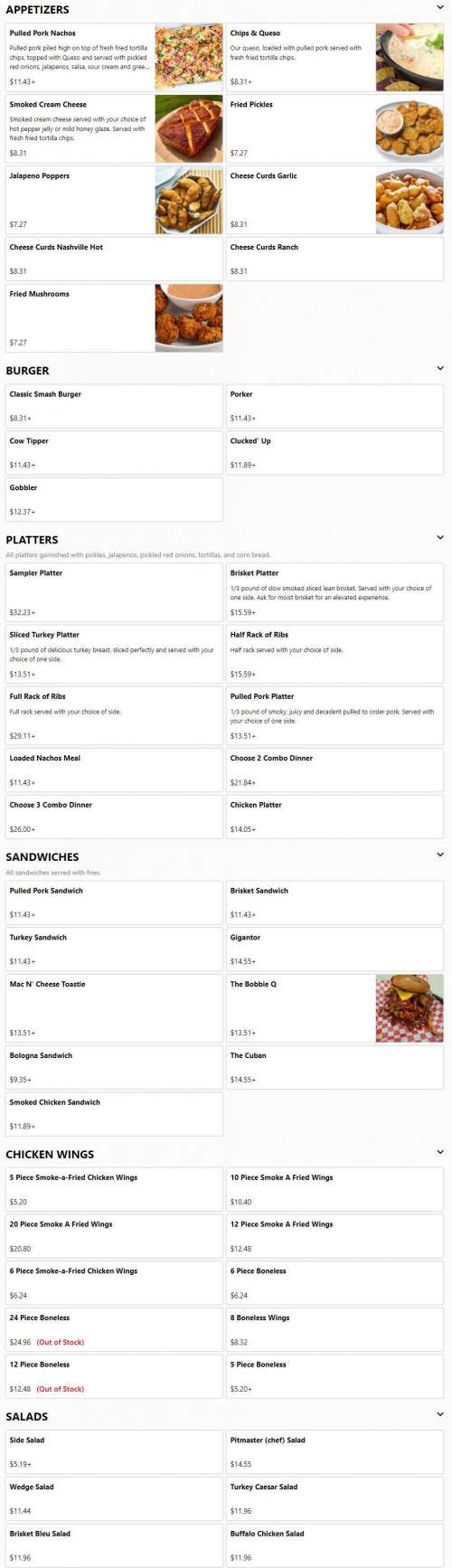 Bobbie Lane's BBQ menu in Decatur, Illinois, USA