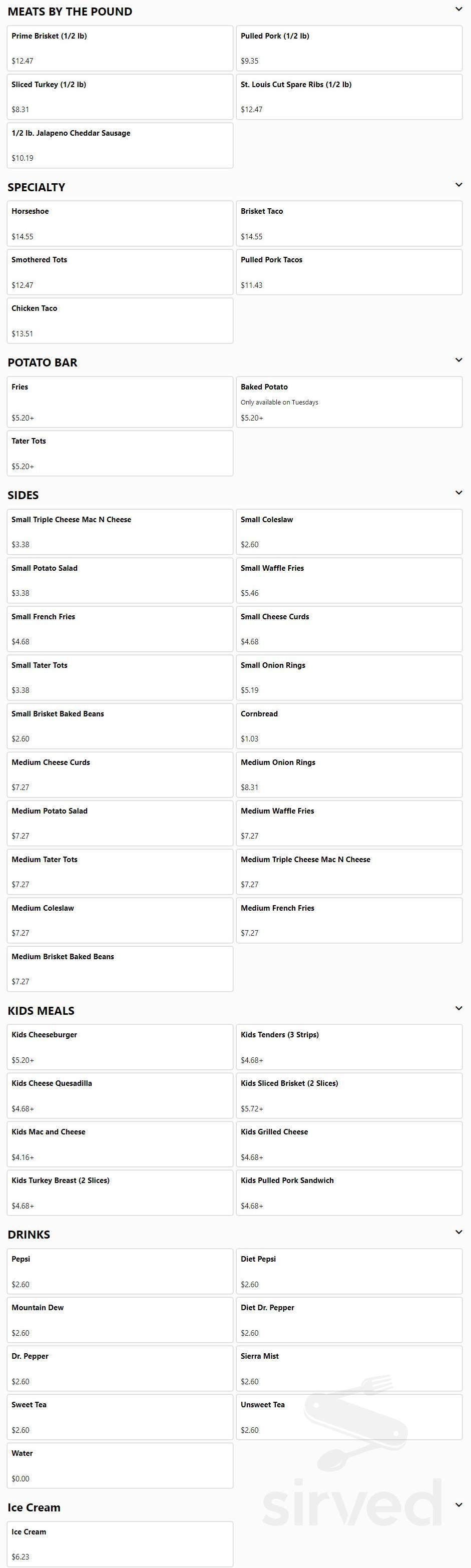 Bobbie Lane's BBQ menu in Decatur, Illinois, USA