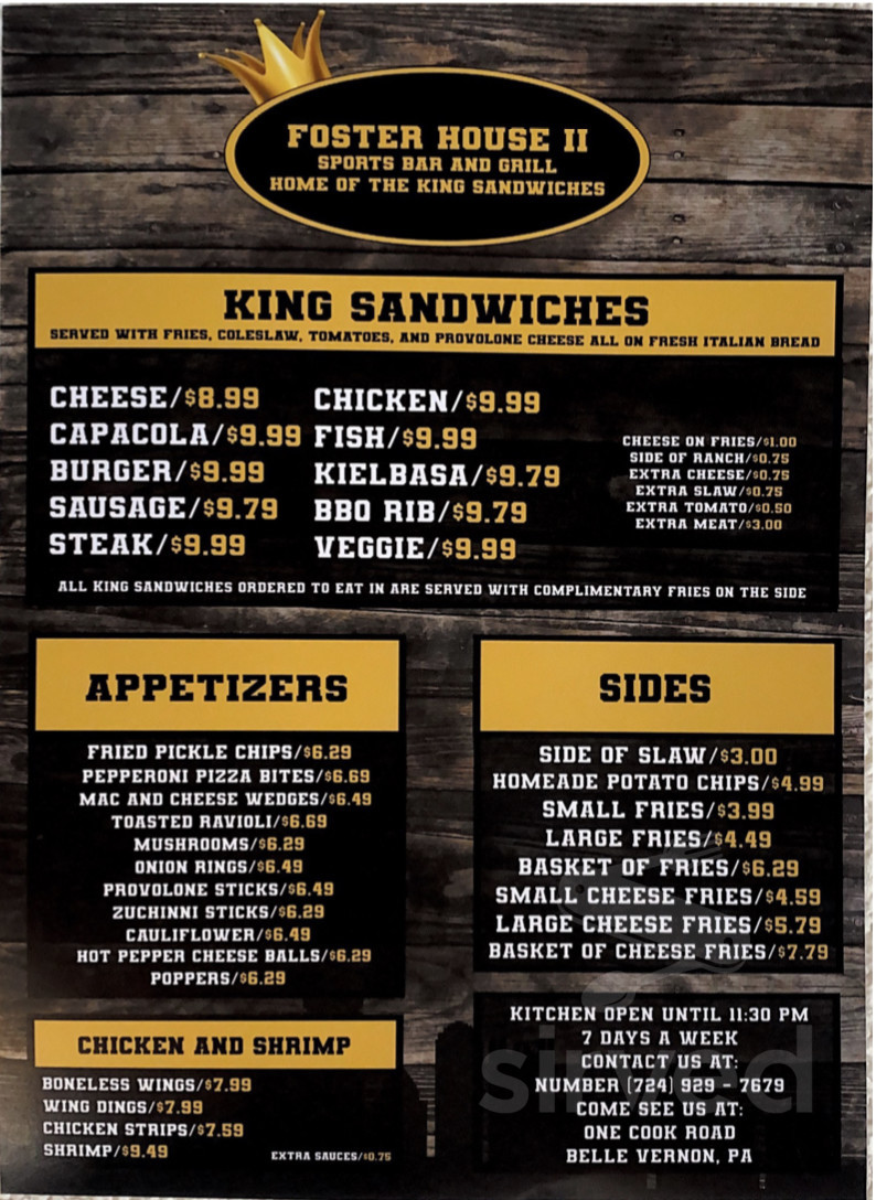 Foster House II menus in Belle Vernon, Pennsylvania, United States