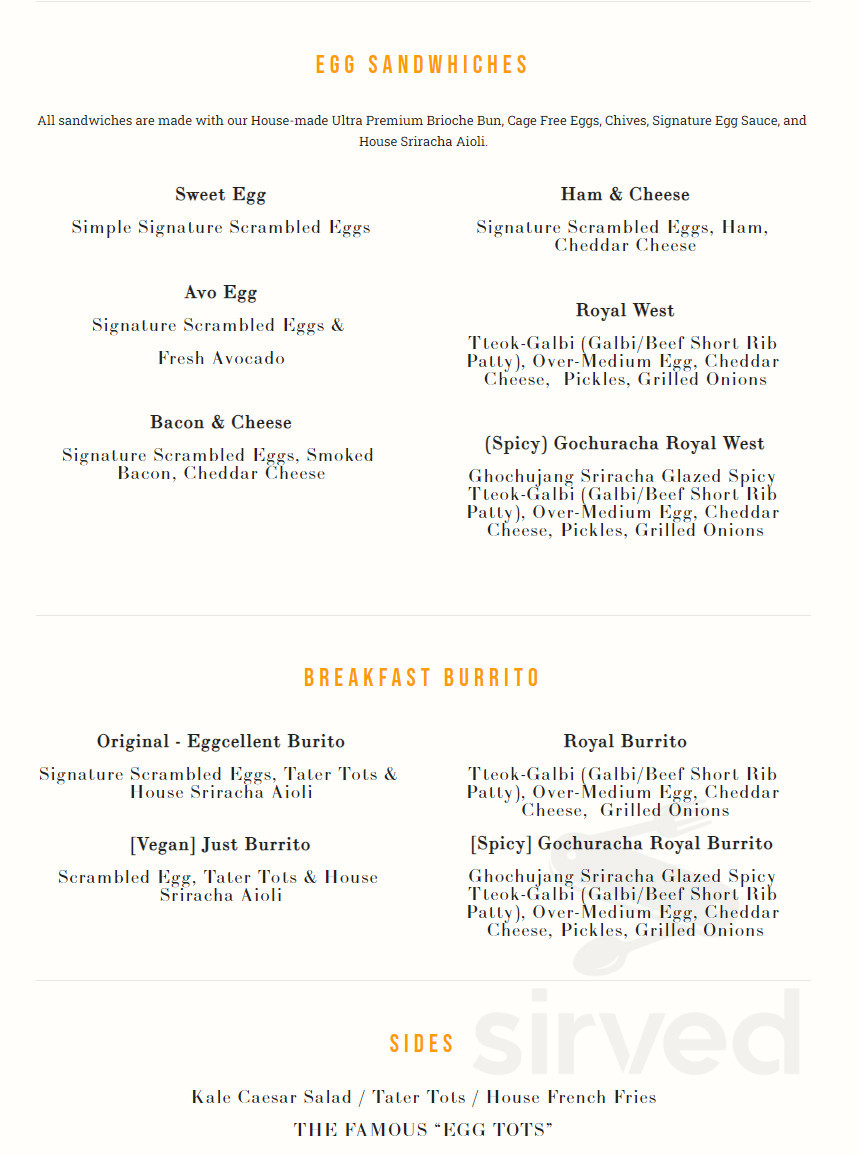EGG TUCK HOLLYWOOD menu in Los Angeles, California, USA