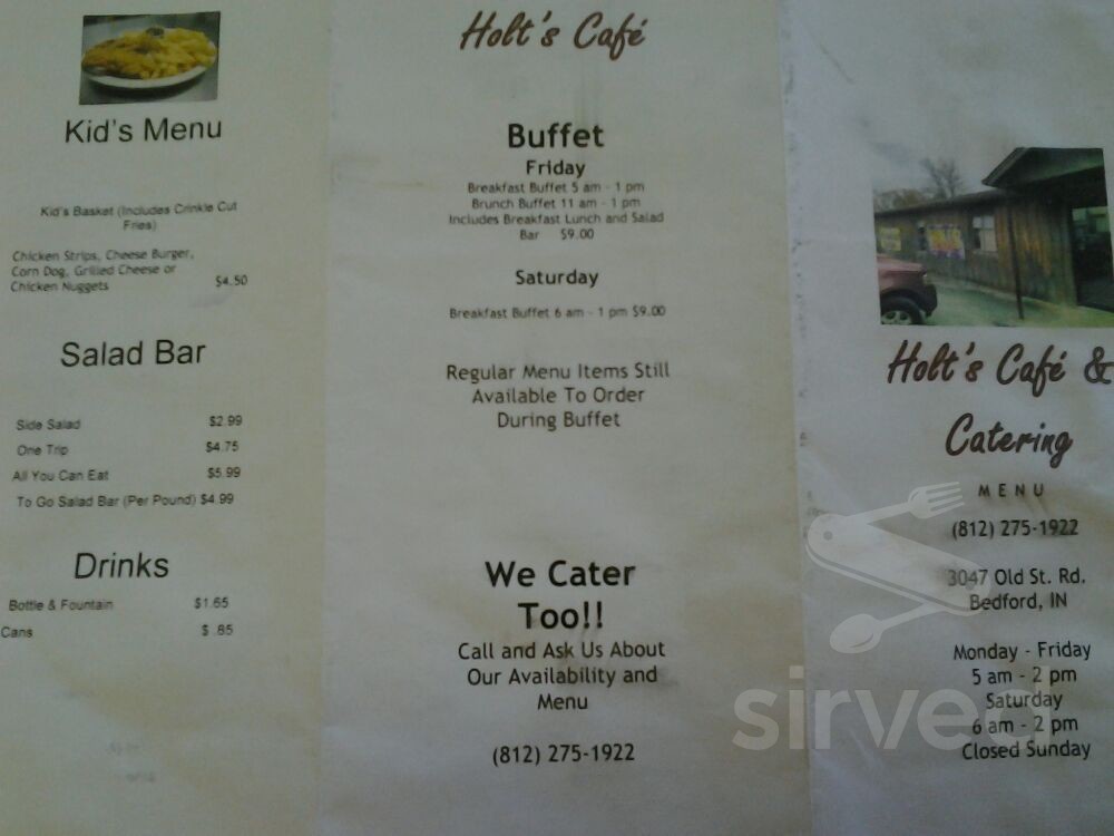 Holt's Cafe menu in Bedford, Indiana, USA