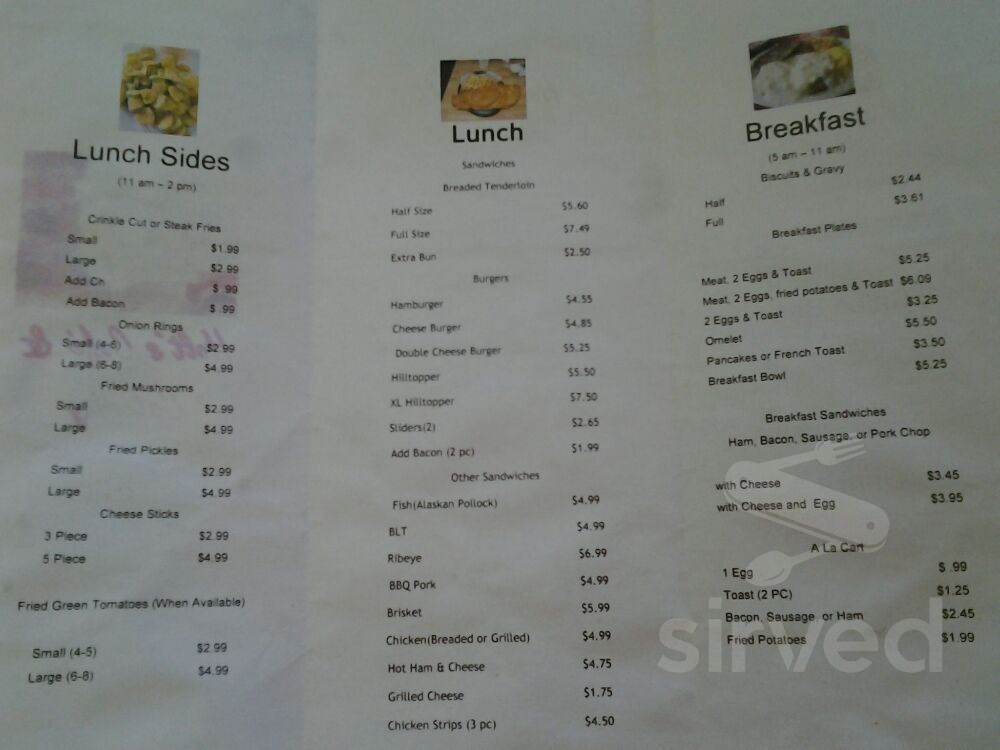 Holt's Cafe menu in Bedford, Indiana, USA