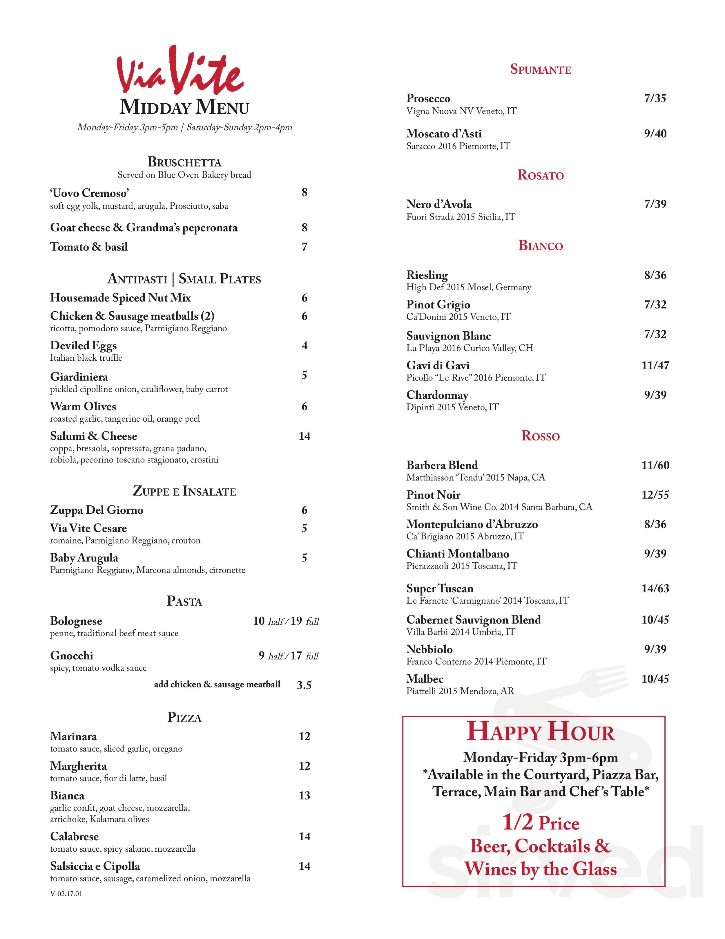 Via Vite Menu In Cincinnati Ohio USA Via Vite Menu In Cincinnati Ohio USA