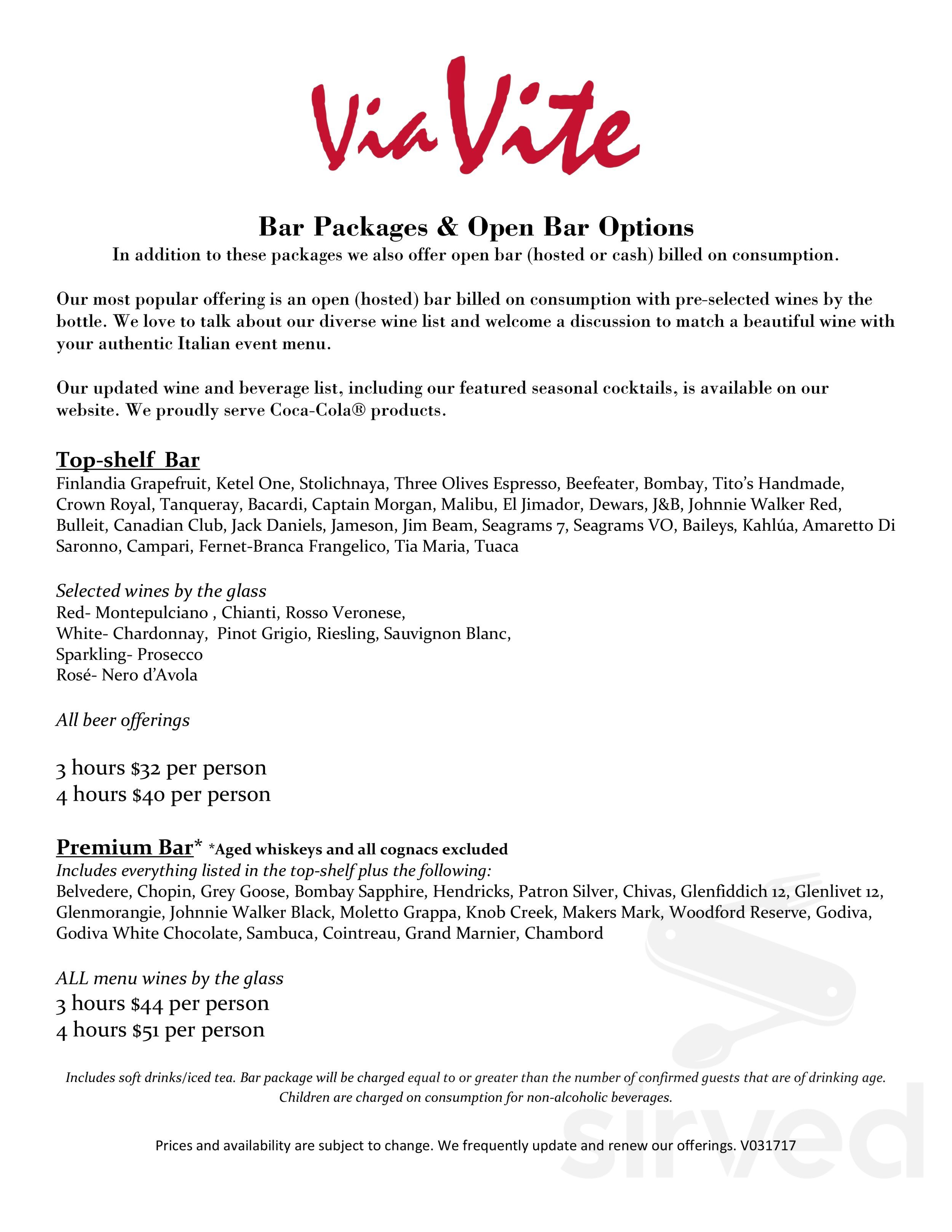 Via Vite Menu In Cincinnati Ohio USA Via Vite Menu In Cincinnati Ohio USA