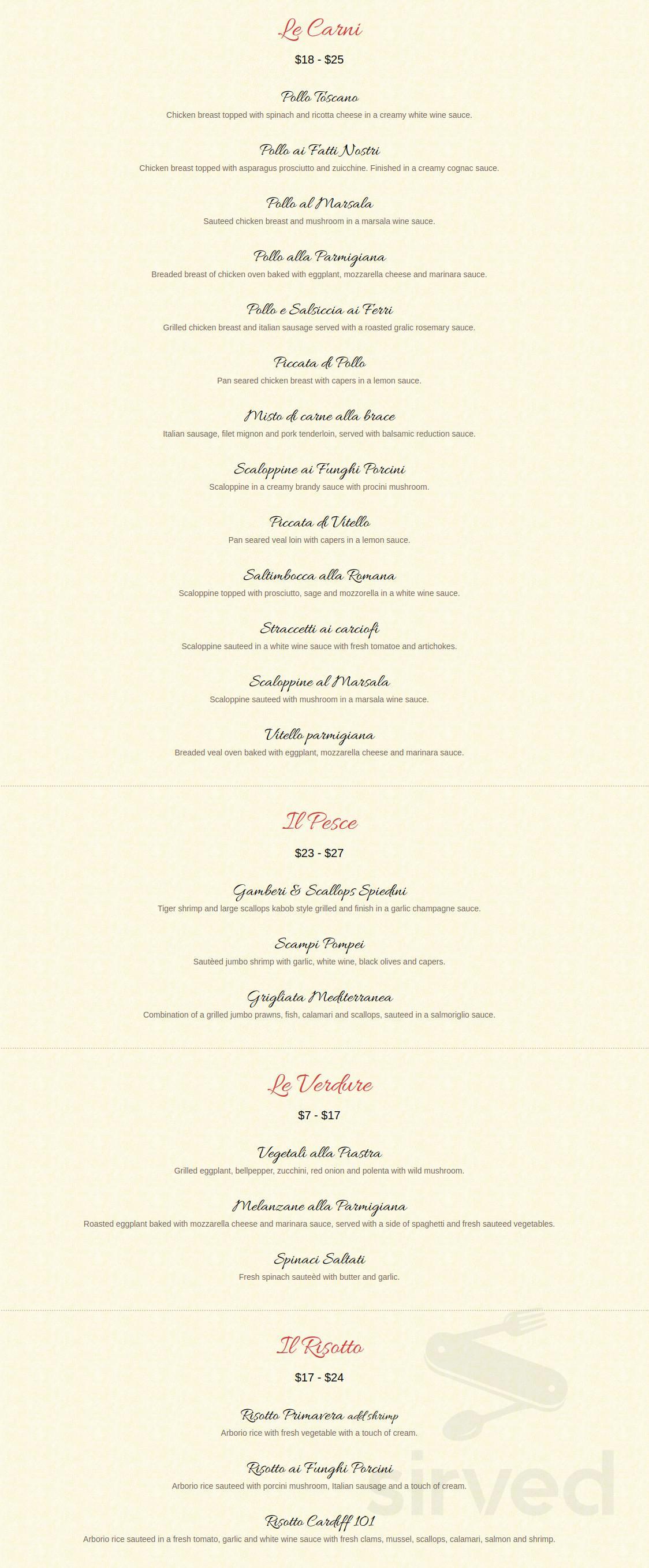 Menu - Cardiff CA's Cicciotti's Trattoria Italiana & Seafood | Sirved