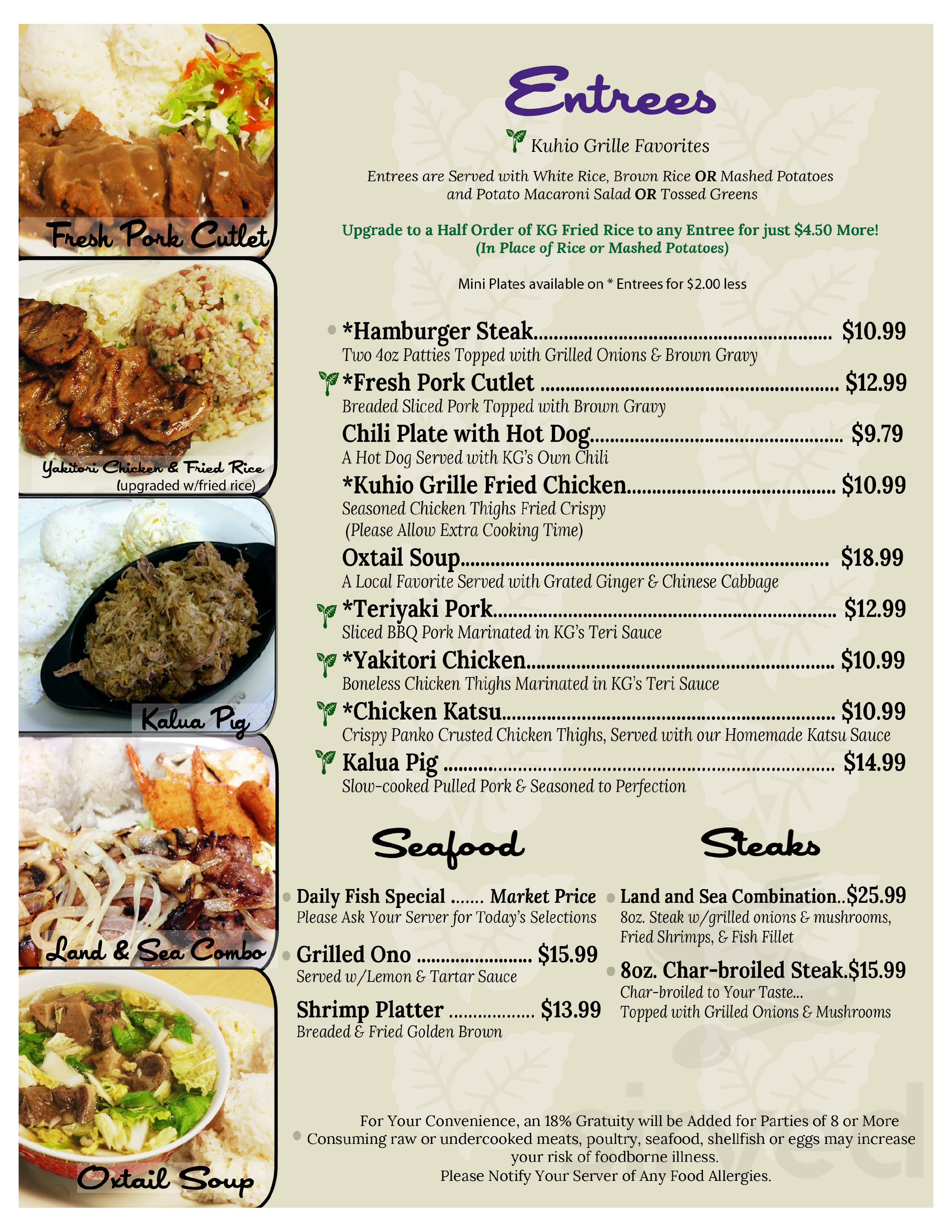 Kuhio Grille - Home Of The Famous 1lb Laulau menu in Hilo, Hawaii, USA