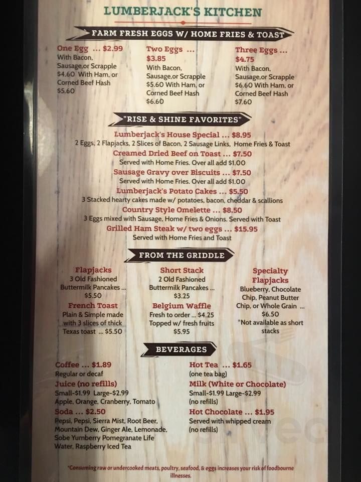 Lumberjack's Kitchen menu in Duncannon, Pennsylvania, USA