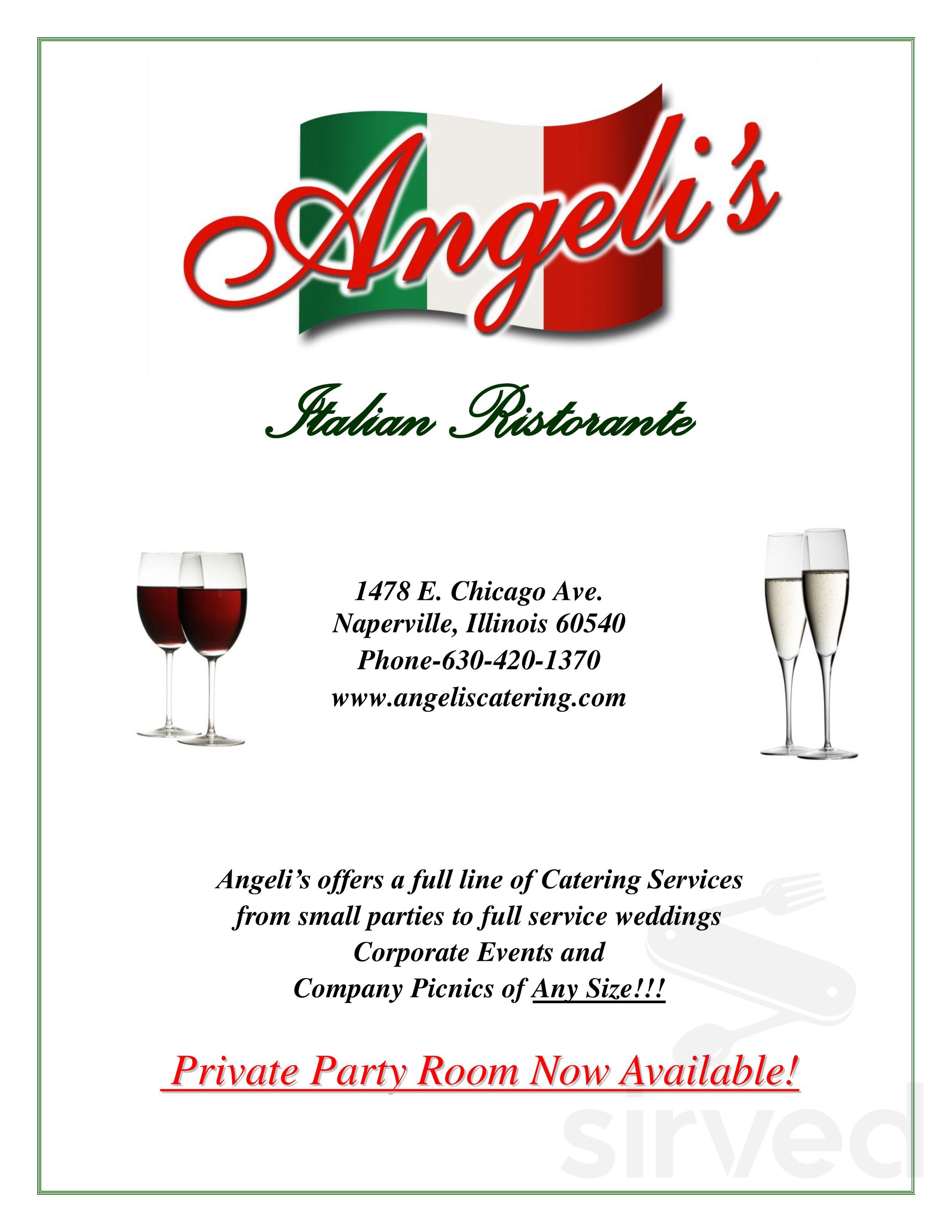 Angeli's menu in Naperville, Illinois, USA