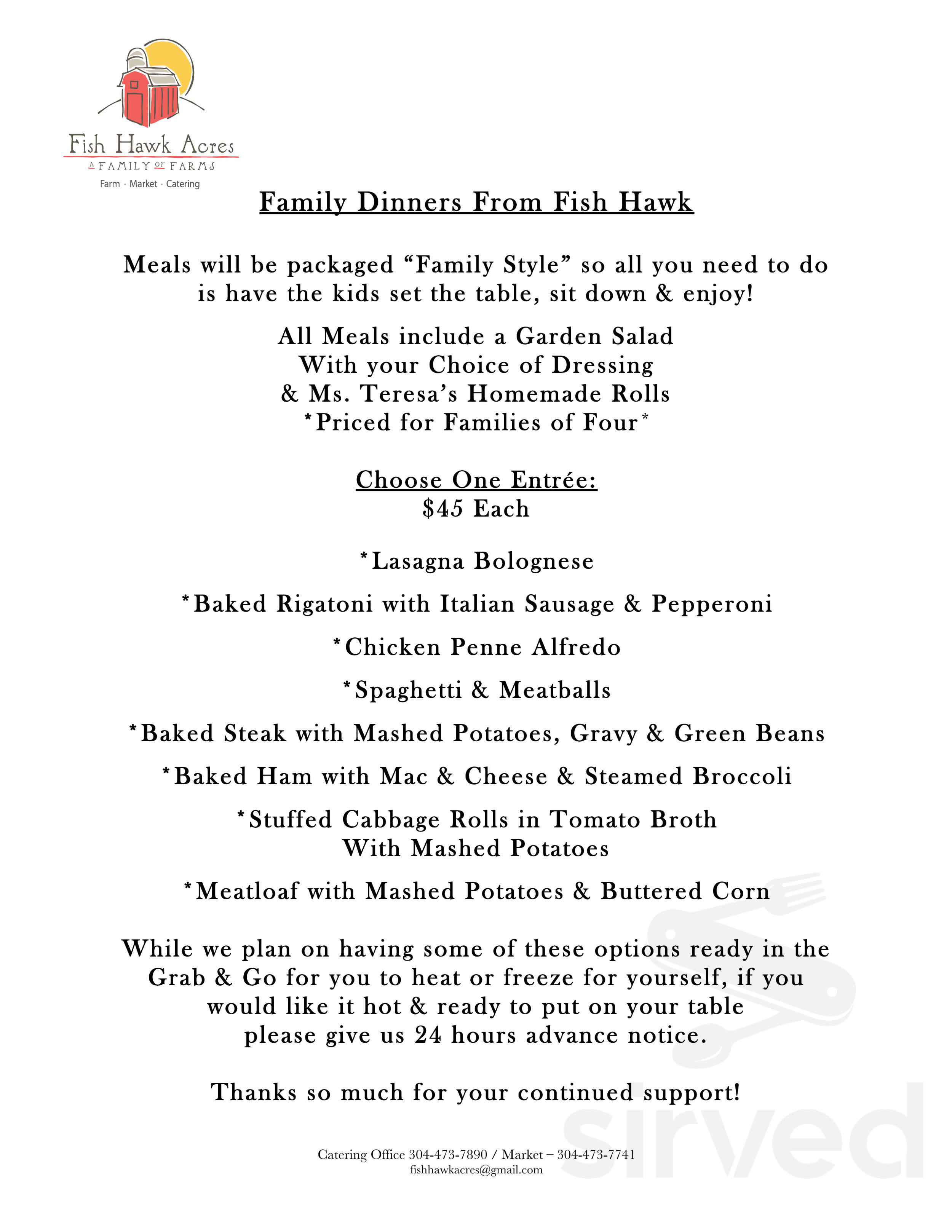 Fish Hawk Acres menu in Buckhannon, West Virginia, USA
