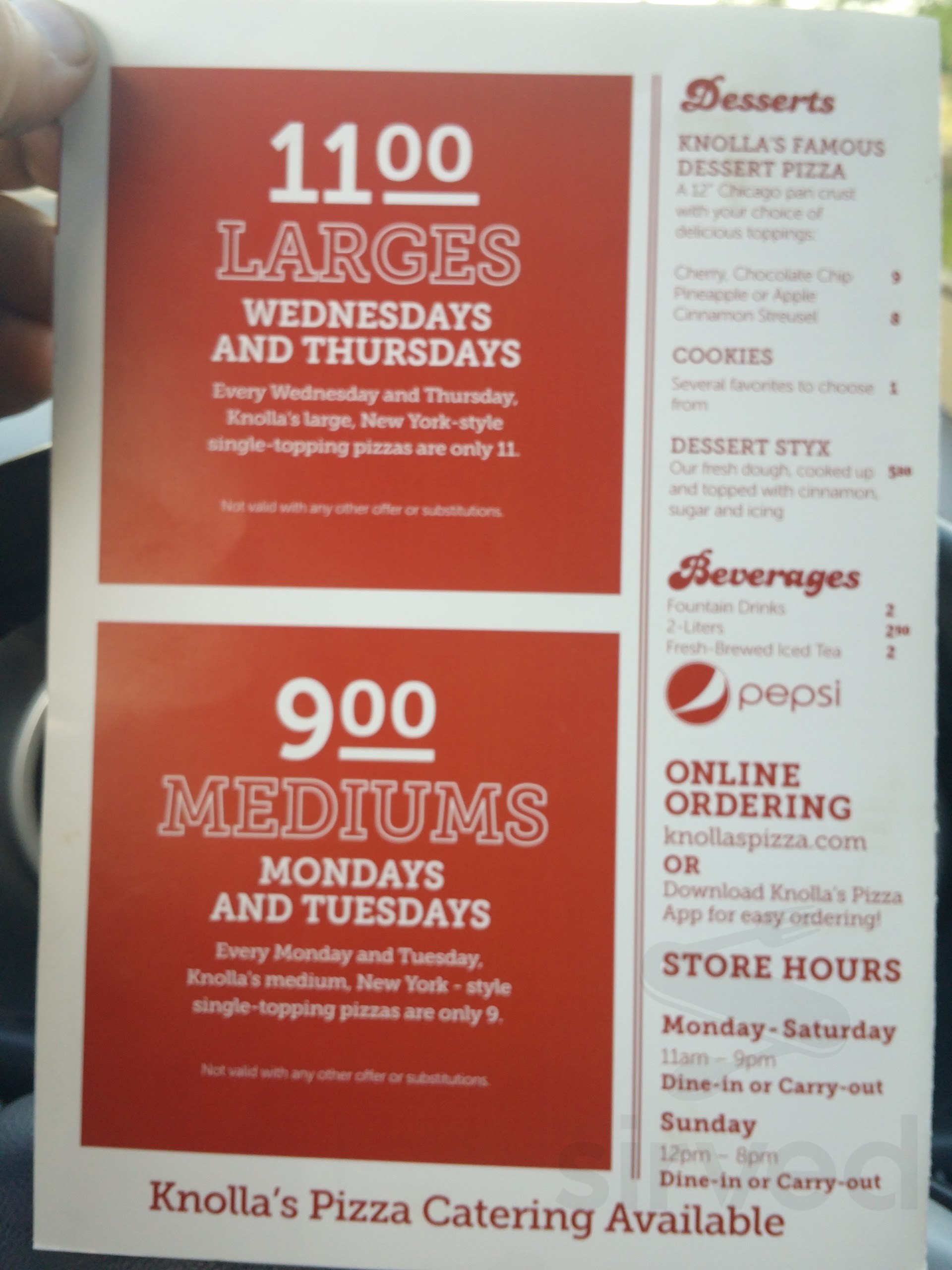 Knolla's Pizza Downtown menus in Wichita, Kansas, United States