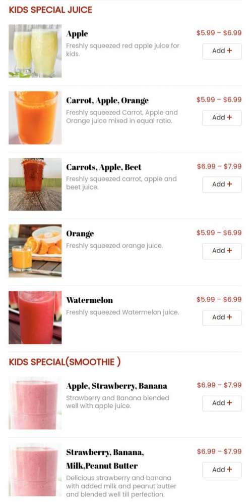 Diva's Nectar Bar menu in Miami, Florida, USA