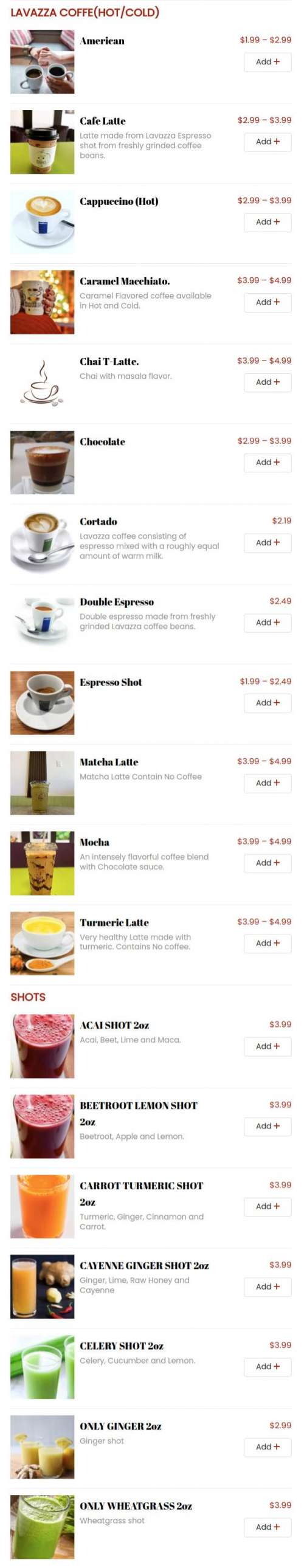 Diva's Nectar Bar menu in Miami, Florida, USA