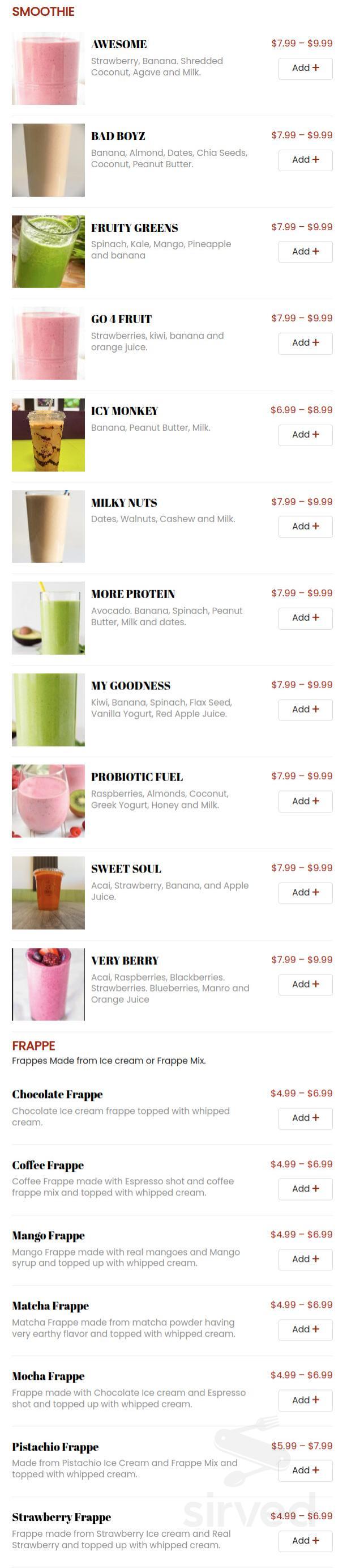 Diva's Nectar Bar menu in Miami, Florida, USA
