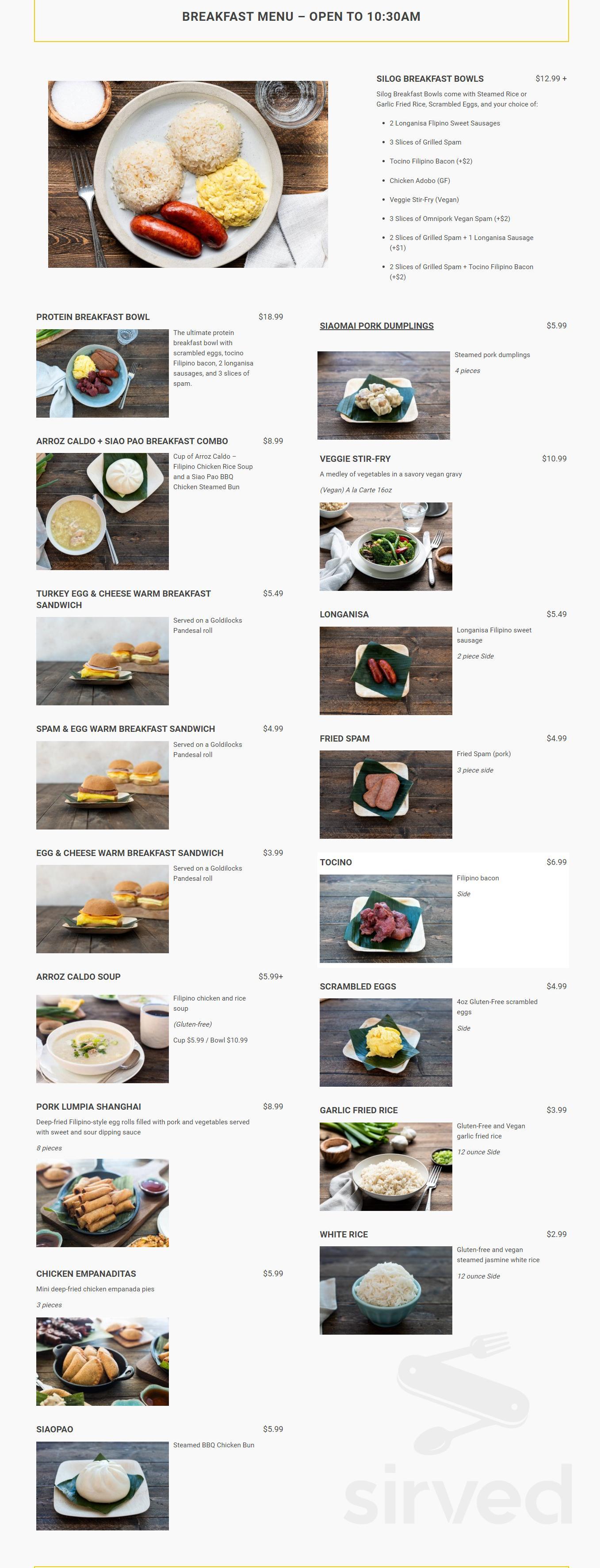 Goldilocks Filipino Cuisine (SFO T1) menu in San Francisco, California, USA