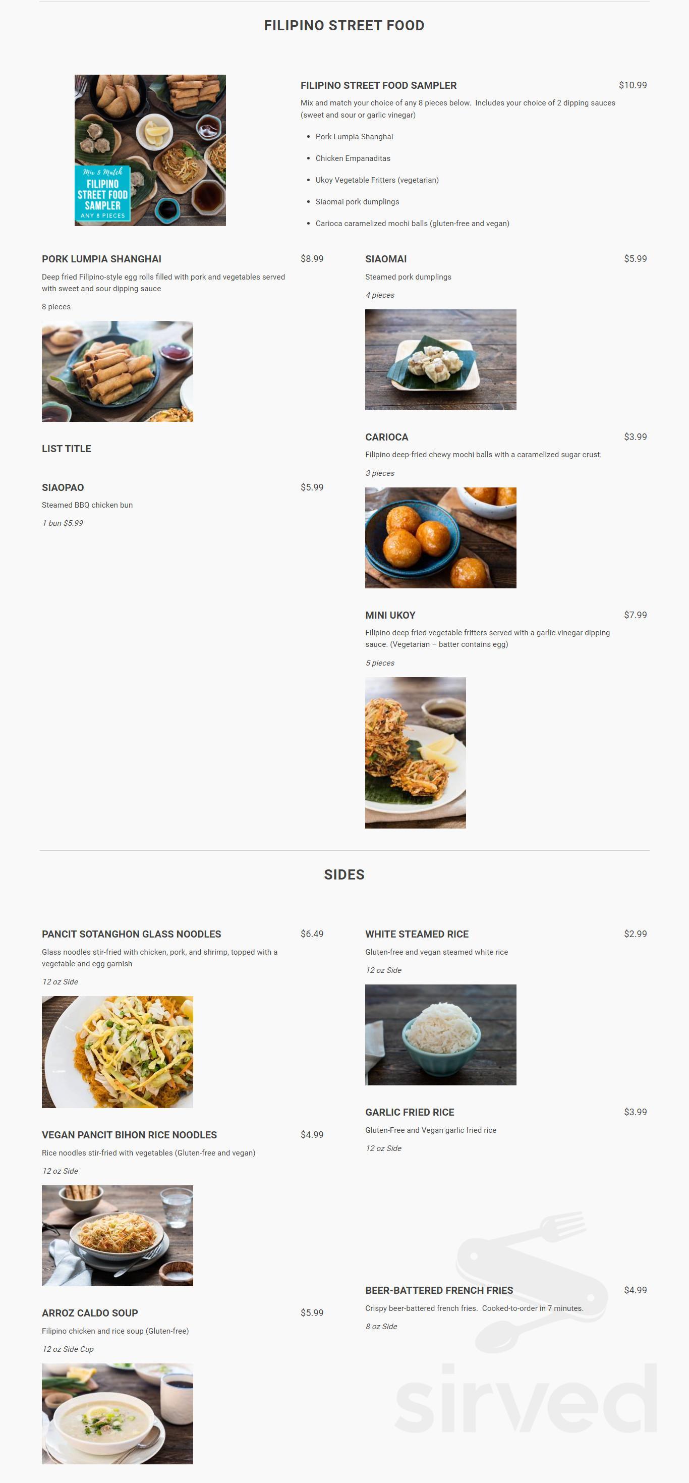 Goldilocks Filipino Cuisine (SFO T1) menu in San Francisco, California, USA