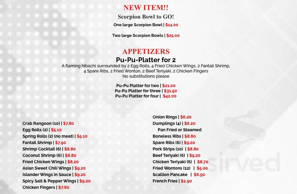 Islander Restaurant menu in Warwick, Rhode Island, USA