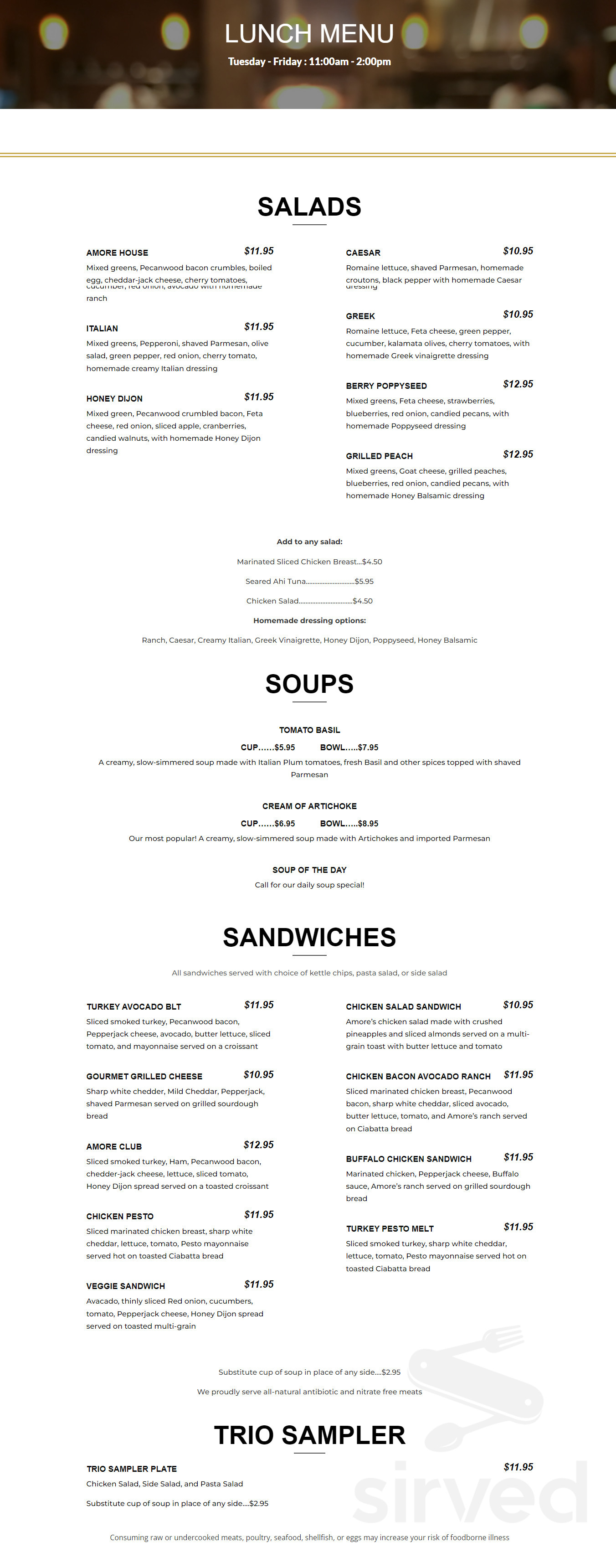 Amore Bakery and Cafe menu in Gretna, Louisiana, USA