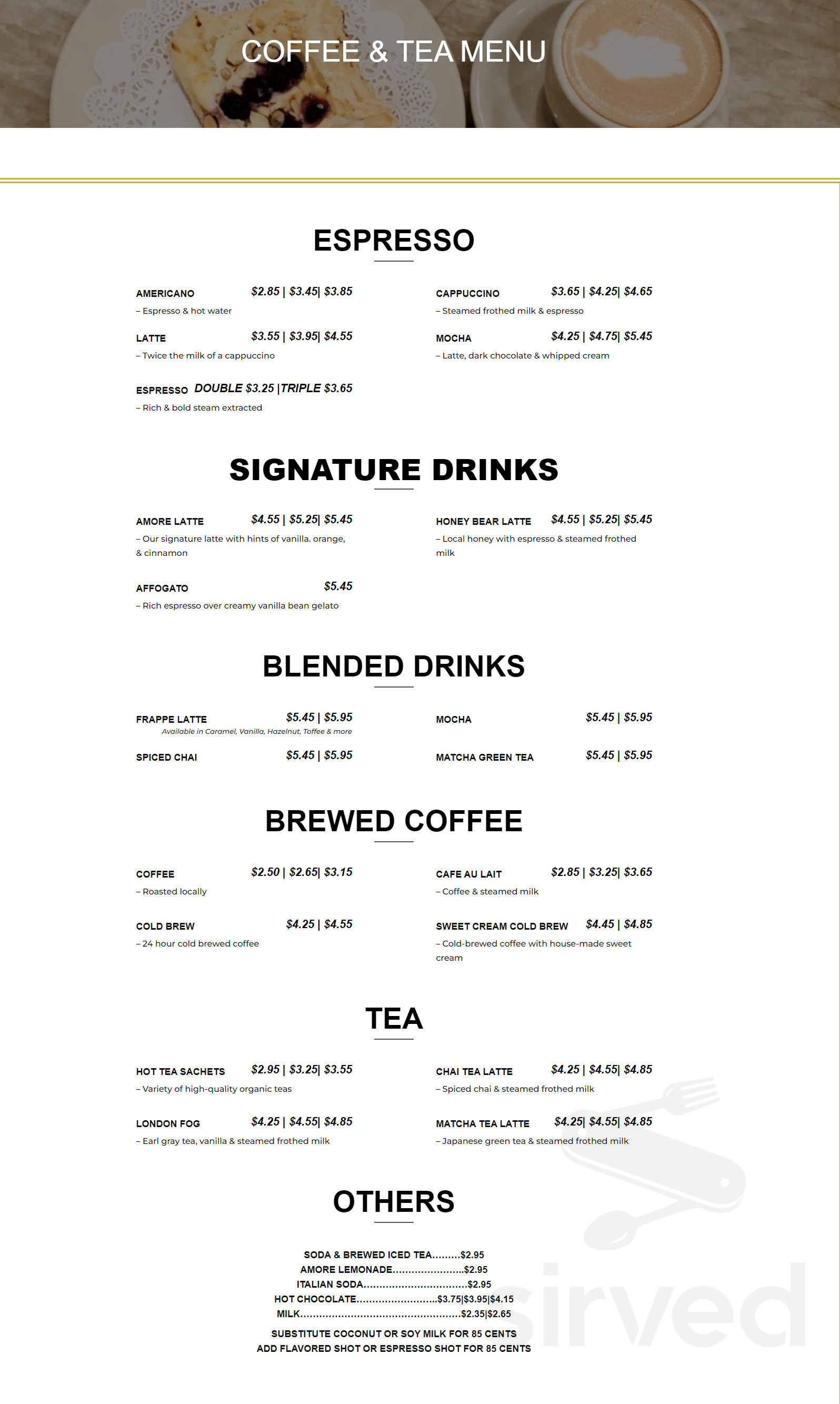 Amore Bakery and Cafe menu in Gretna, Louisiana, USA