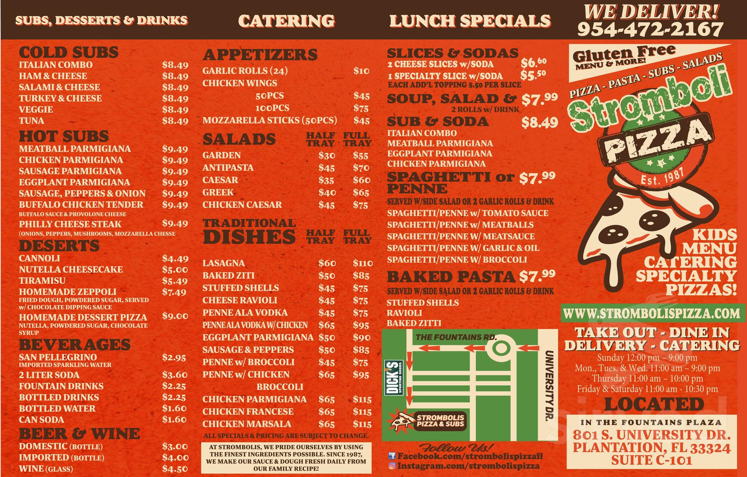 Stromboli Pizza menus in Plantation, Florida, United States