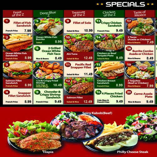 Z's Place menu in Vernon, California, USA