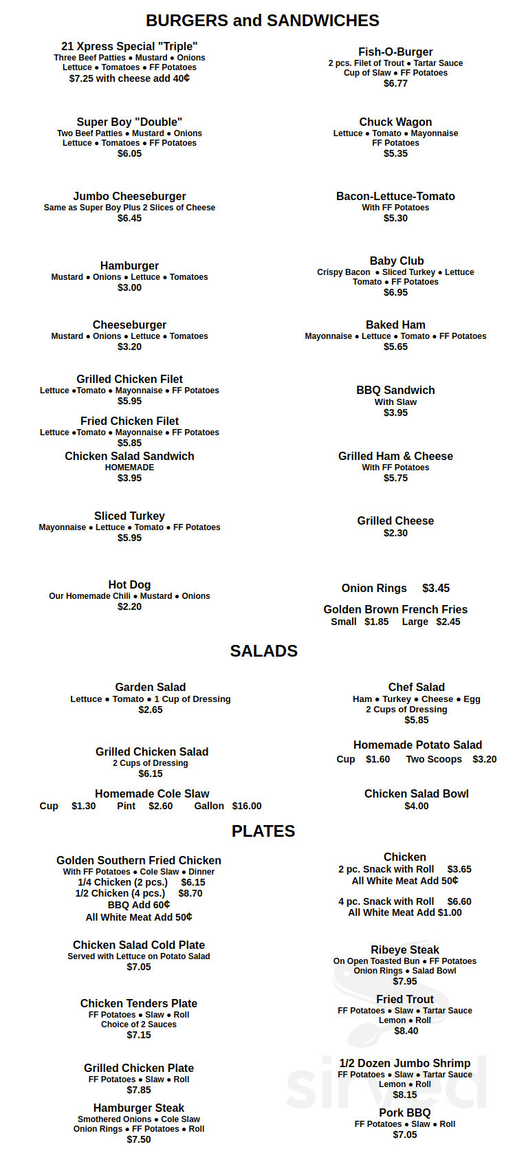 South 21 Matthews menu in Matthews, North Carolina, USA