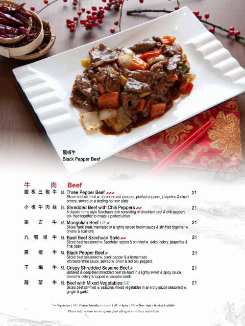 Peter Chang menu in Stamford, Connecticut, USA