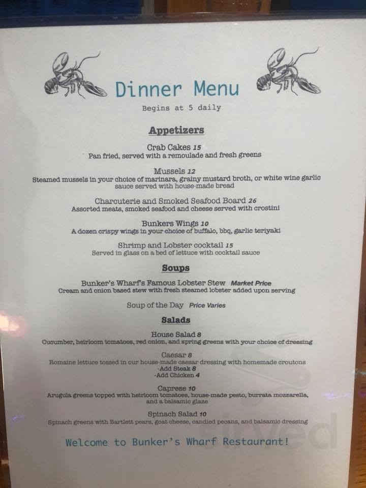 Bunker's Wharf Restaurant menus in Birch Harbor, Maine, United States