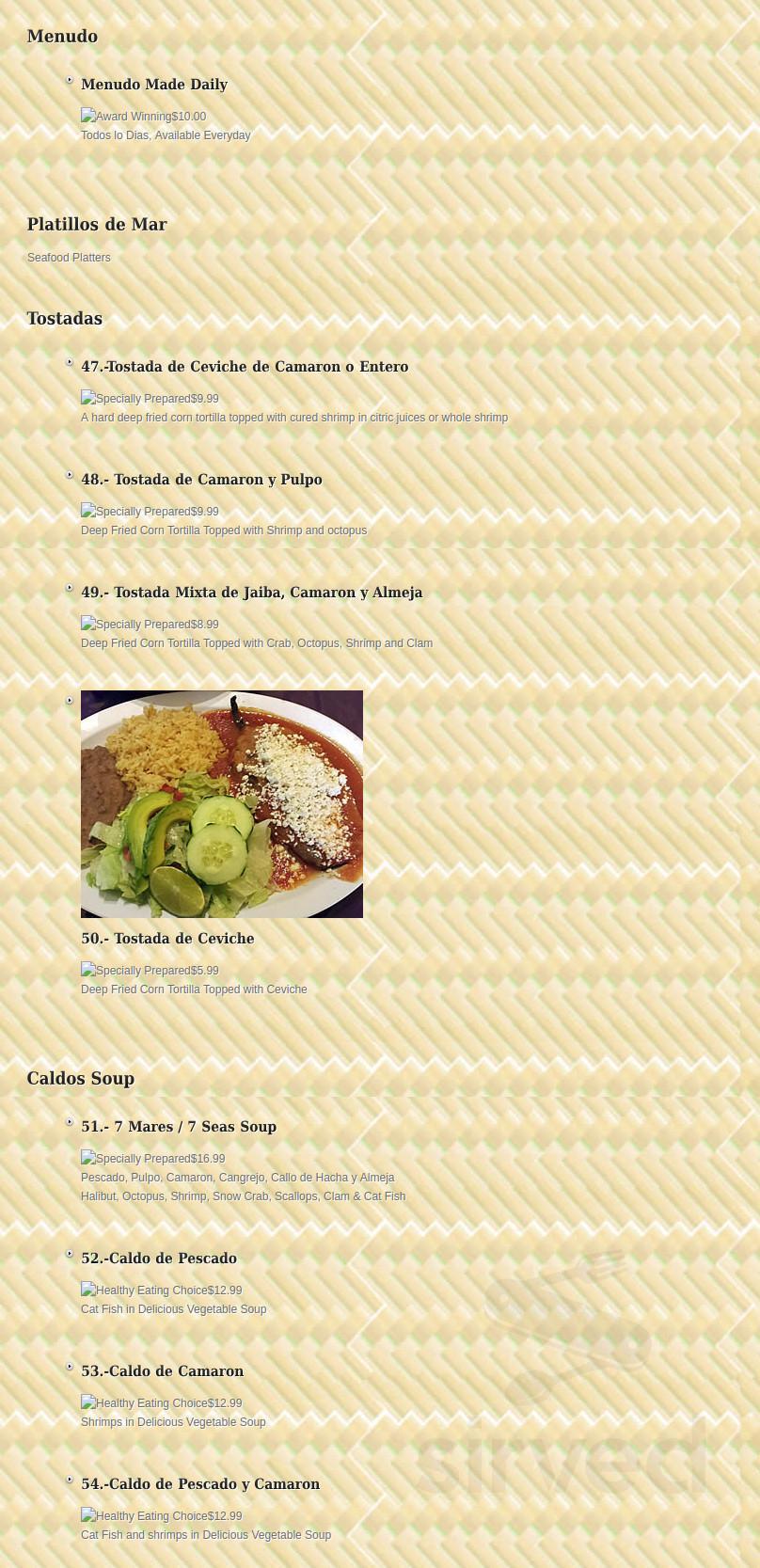 Oaxaca Restaurant menu in Fresno, California, USA