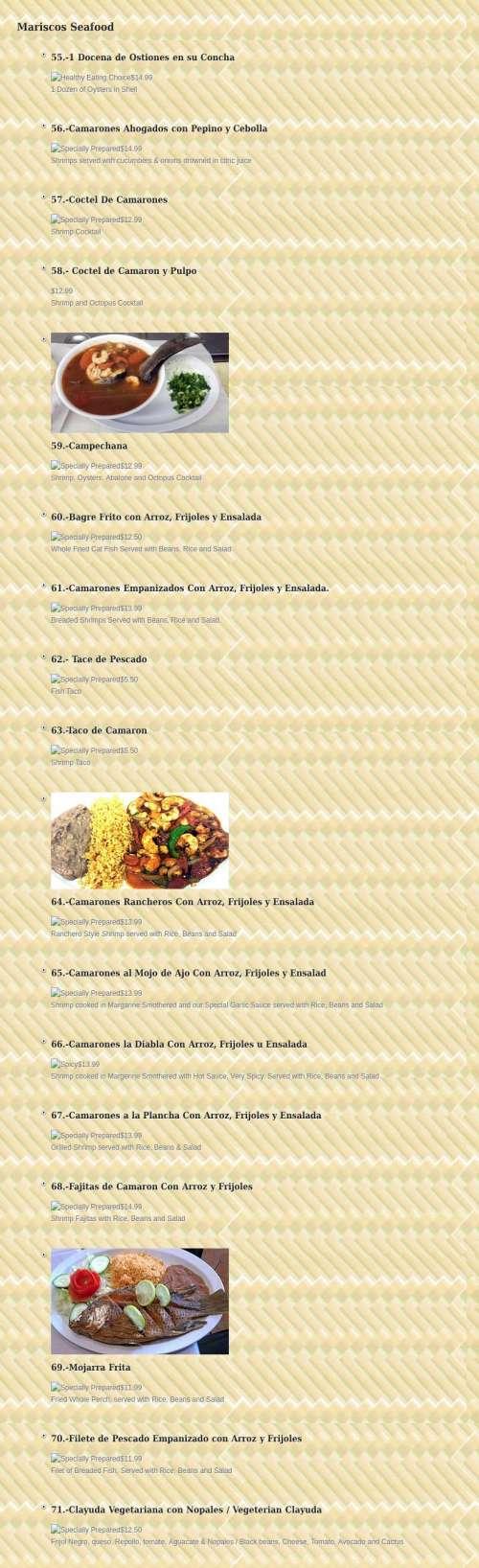 Oaxaca Restaurant menu in Fresno, California, USA
