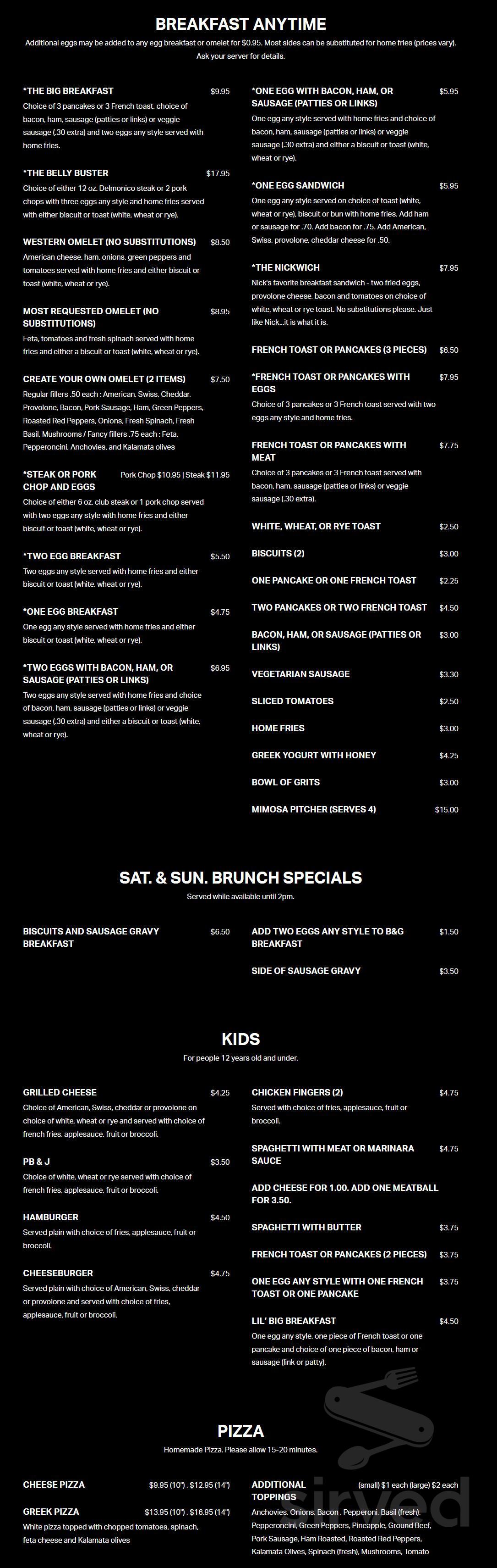 Joe's Inn the Fan menu in Richmond, Virginia, USA