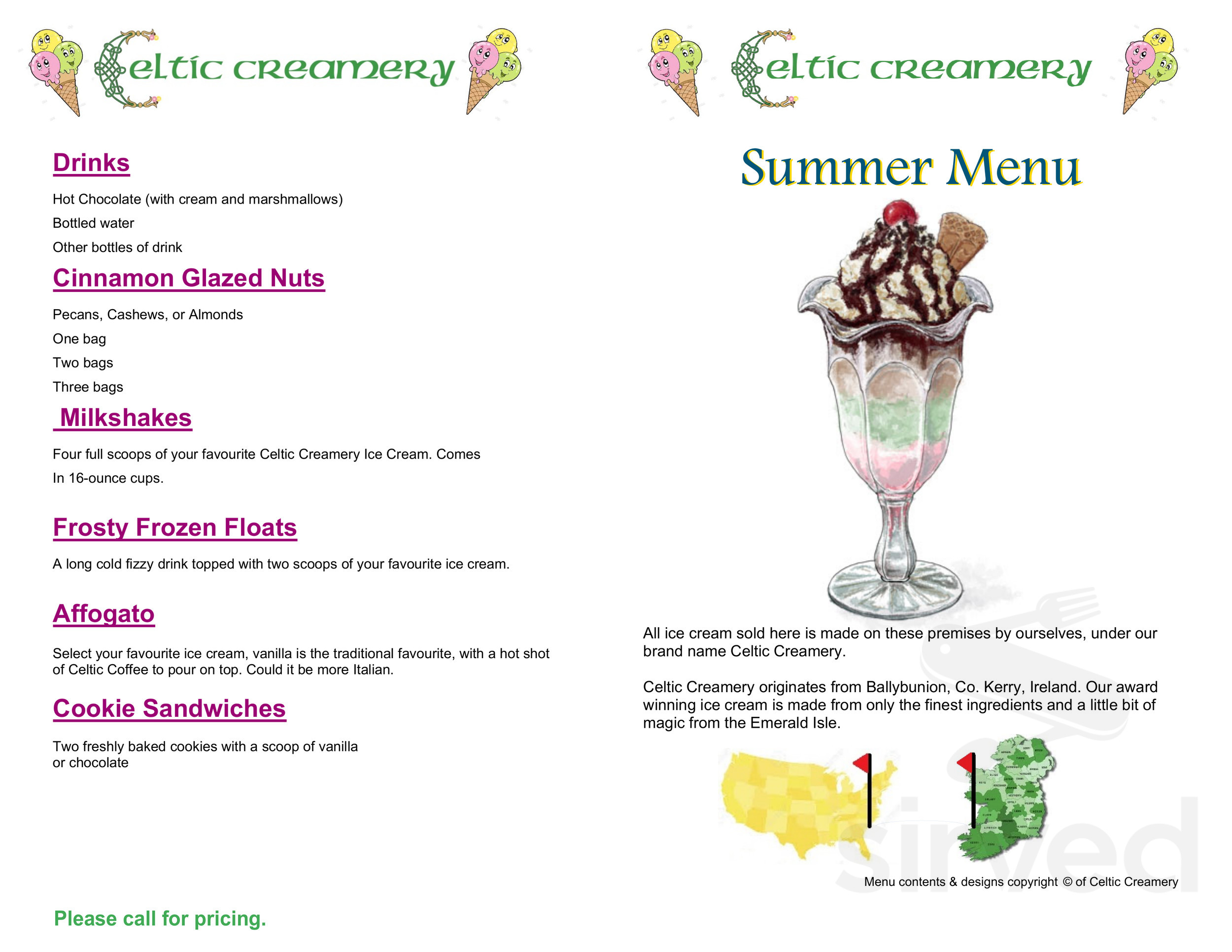 Celtic Creamery WNC menu in Hendersonville, North Carolina, USA
