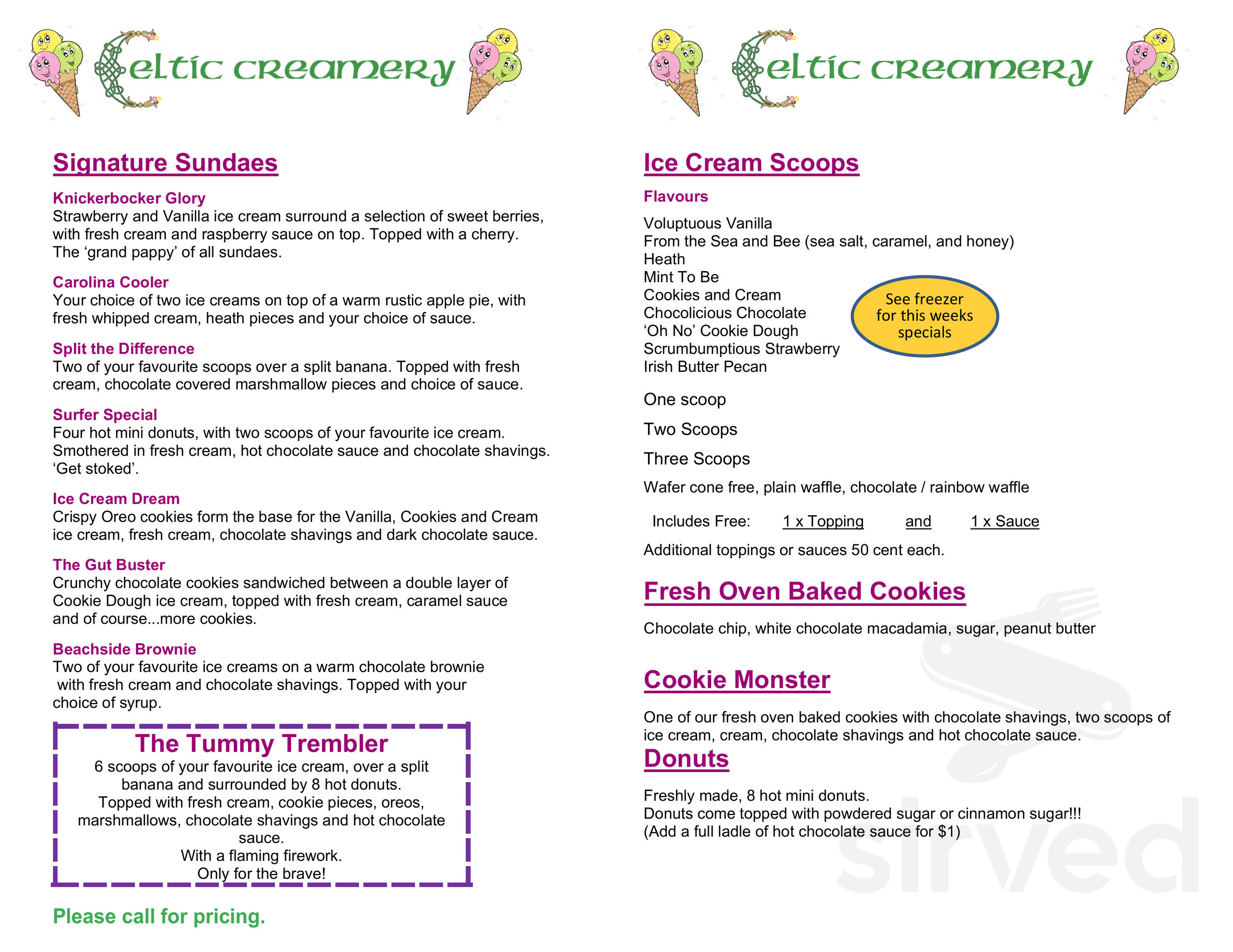 Celtic Creamery WNC menu in Hendersonville, North Carolina, USA