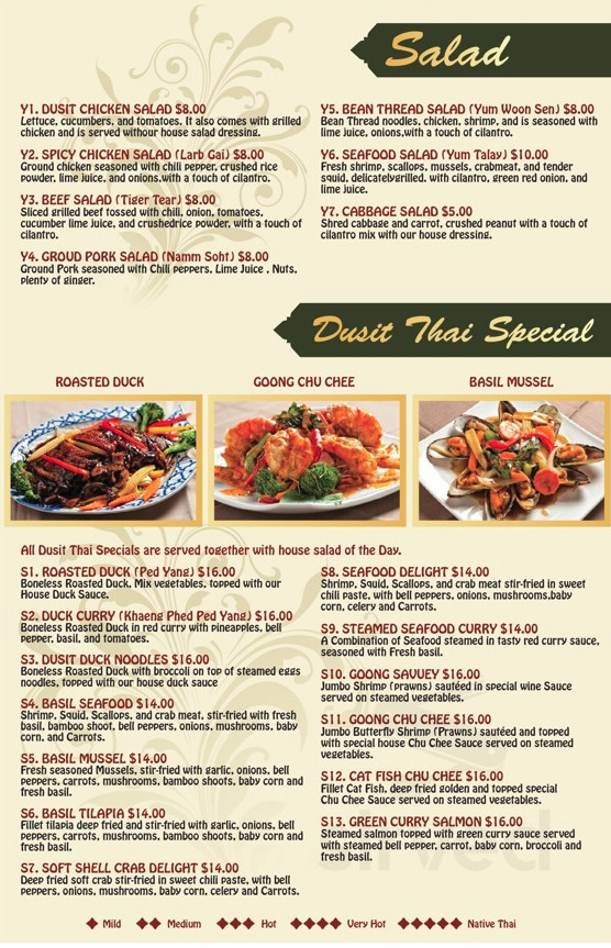 Dusit Thai menu in Hermitage, Tennessee, USA