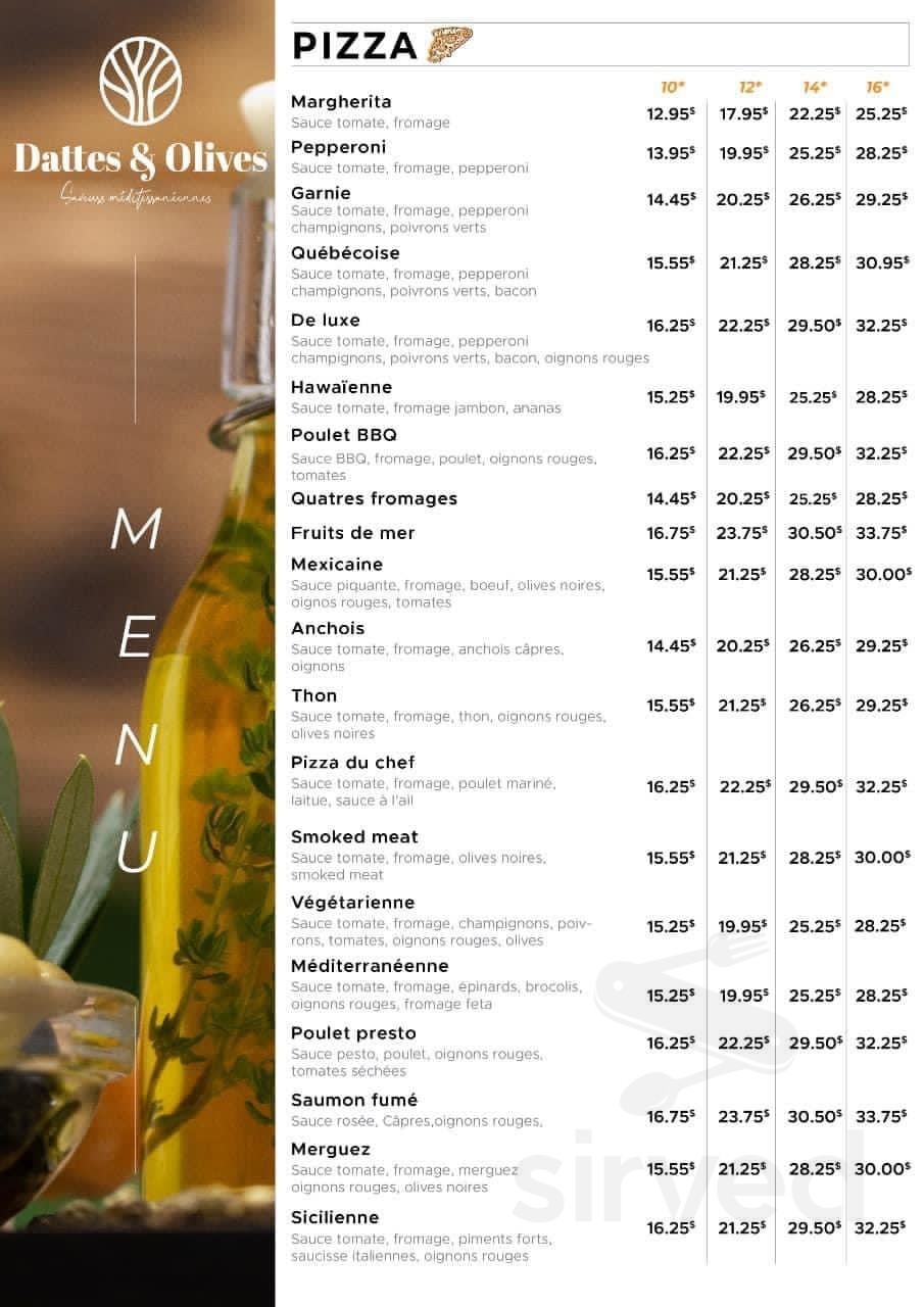 Restaurant Dattes & Olives menu in Québec, Quebec, Canada