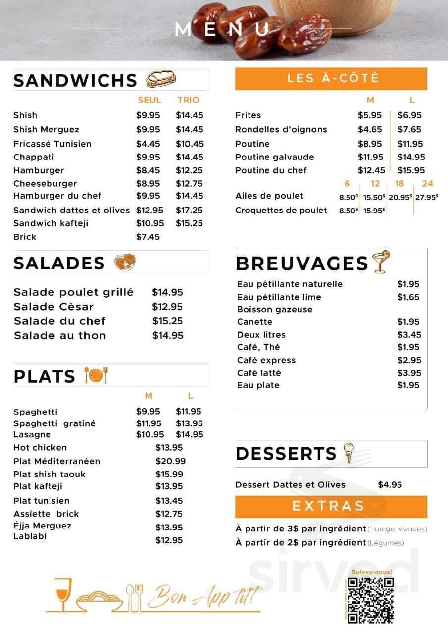 Restaurant Dattes & Olives menu in Québec, Quebec, Canada