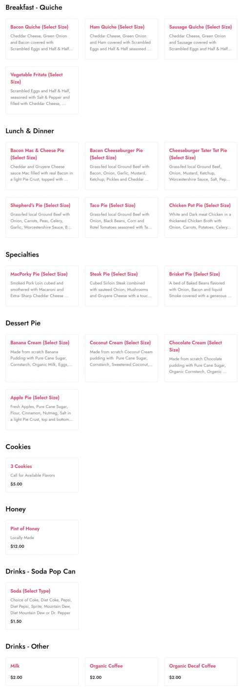 The Pie Place, LLC menu in Joplin, Missouri, USA