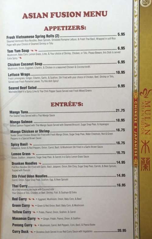 Mulan Asian Bistro - Young Ave menu in Memphis, Tennessee, USA