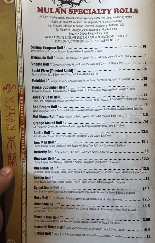 Mulan Asian Bistro - Young Ave menu in Memphis, Tennessee, USA