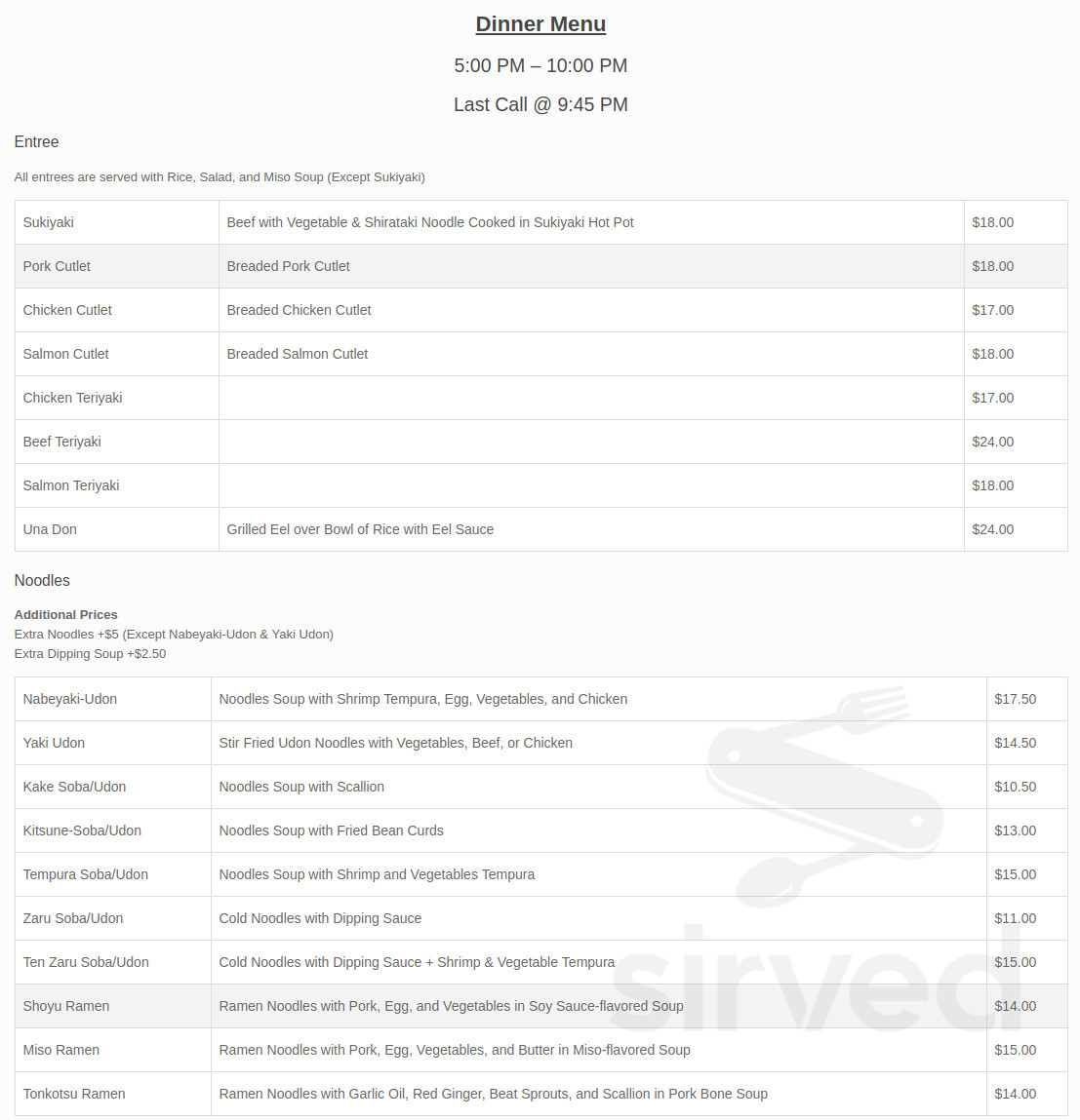 Fujinoya Japanese Restaurant menus in Hartsdale, New York, United States