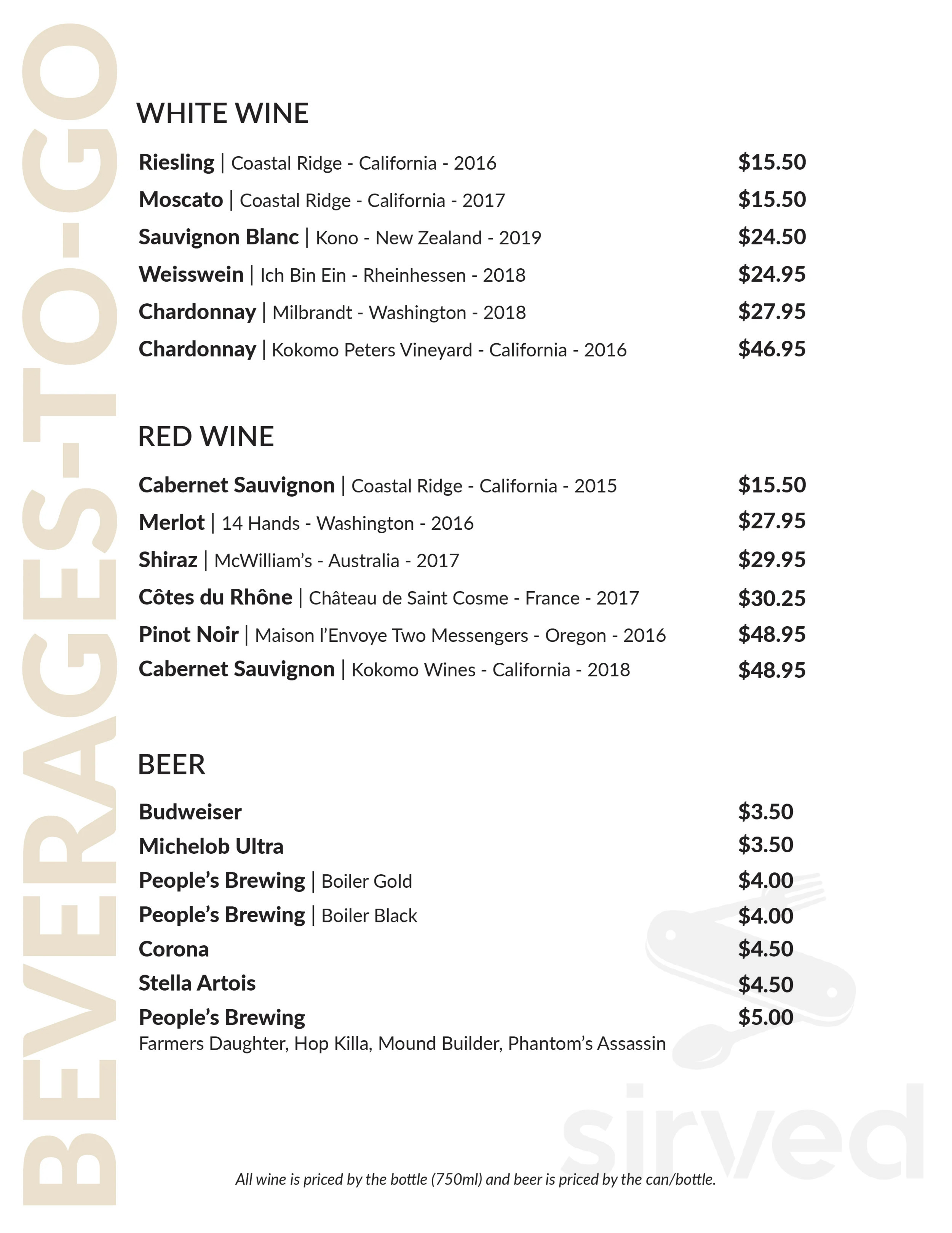 The Whittaker Kitchen menu in West Lafayette, Indiana, USA