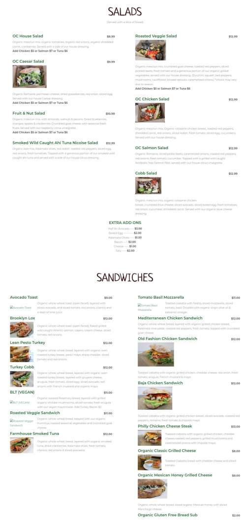 OC Organic Kitchen menu in New Milford, Connecticut, USA