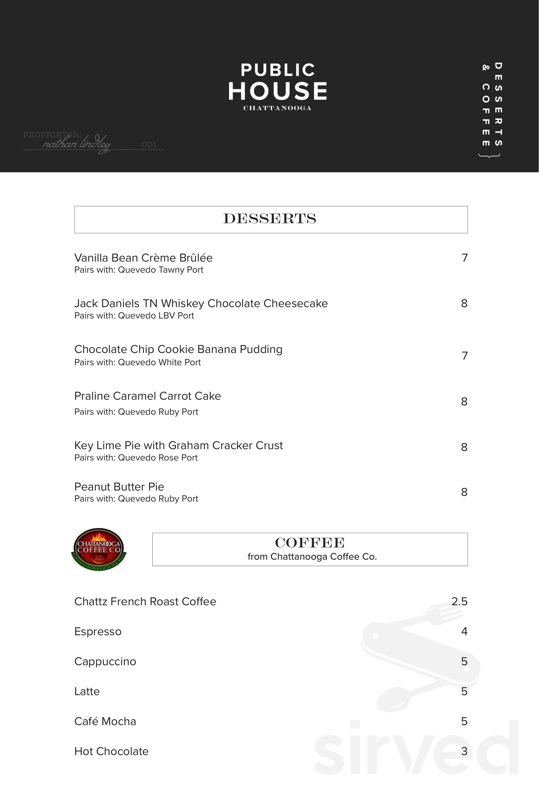 Public House Restaurant menu in Chattanooga, Tennessee, USA