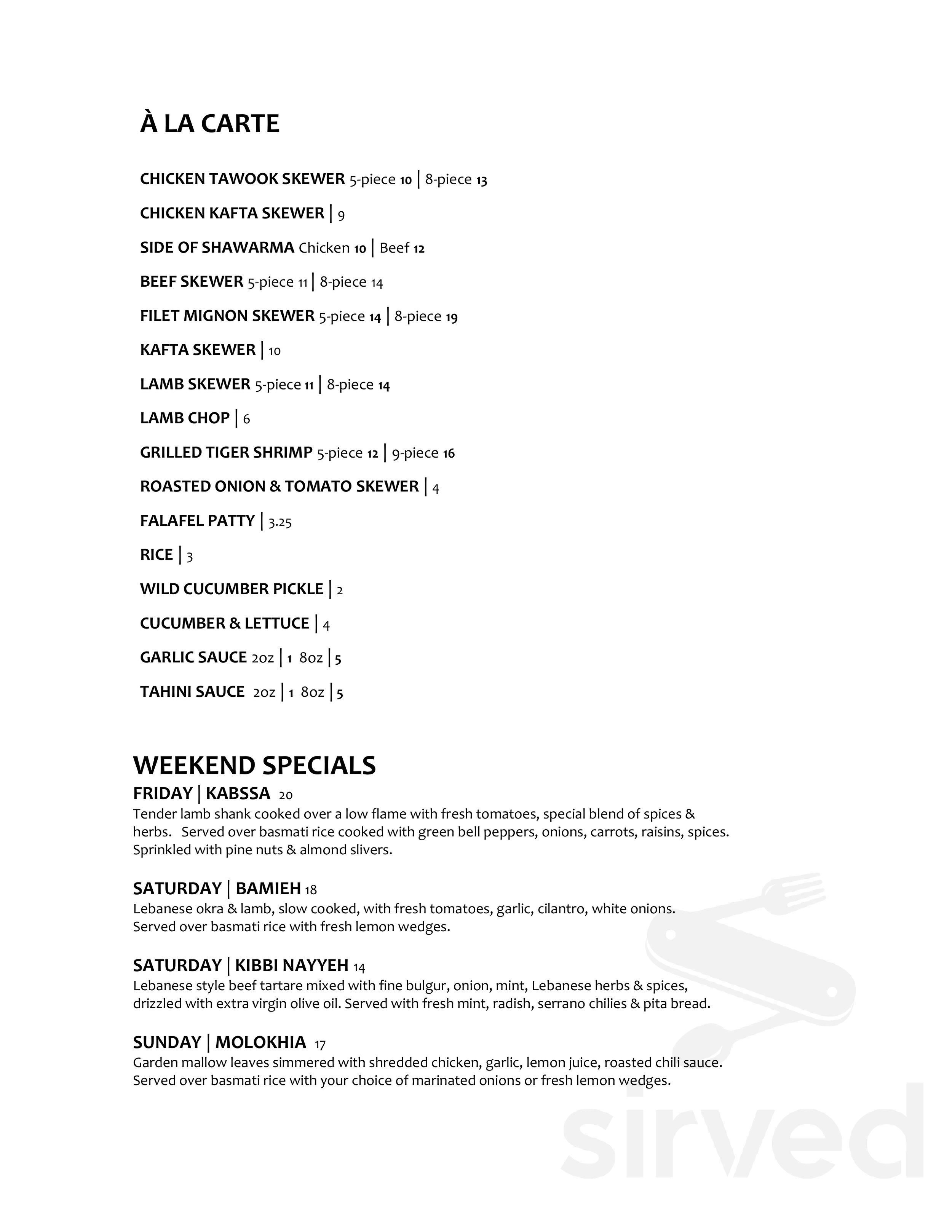 Menu - Los Angeles CA's Open Sesame | Sirved