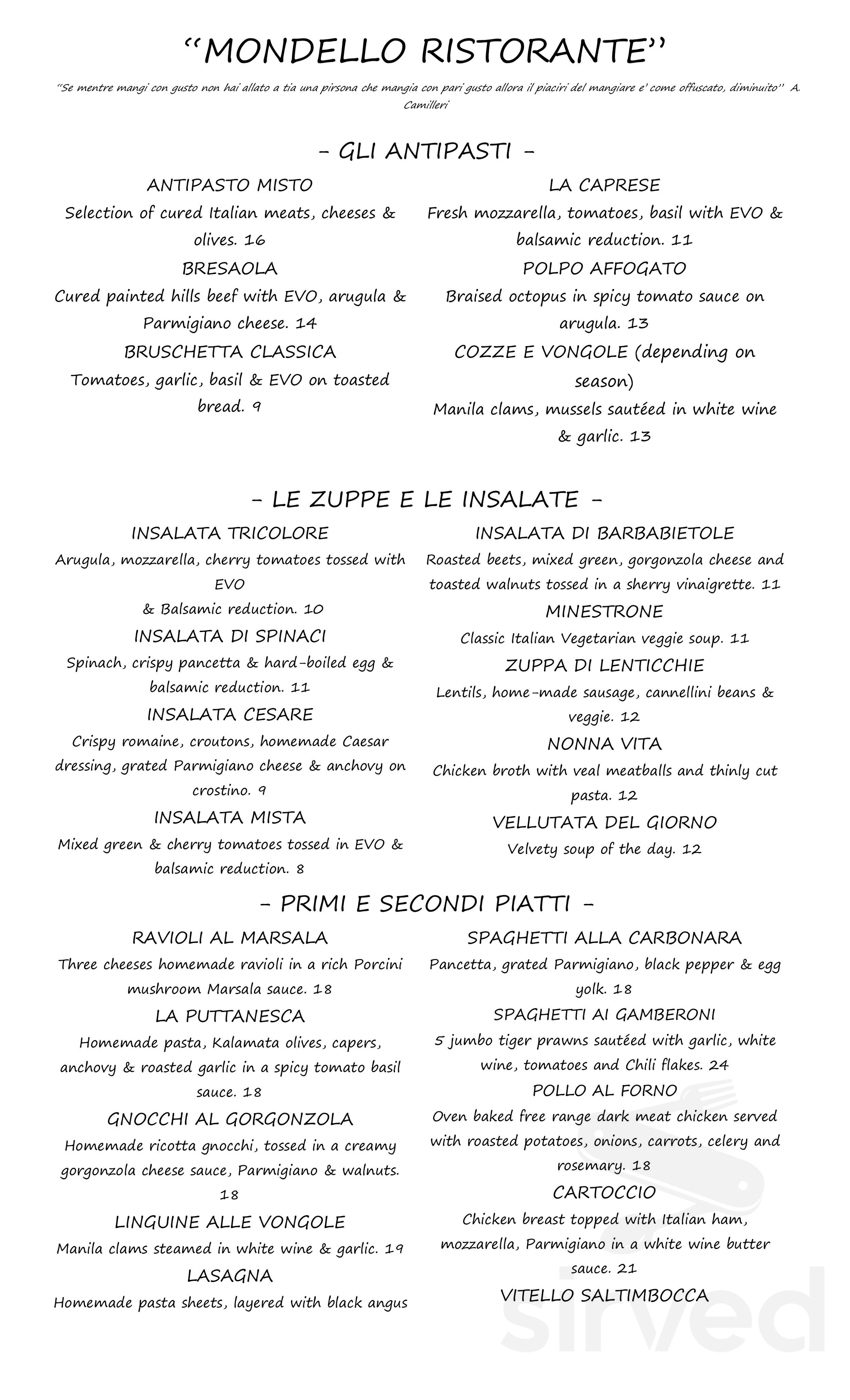 Menu - Seattle WA's Mondello Italian Restaurant | Sirved