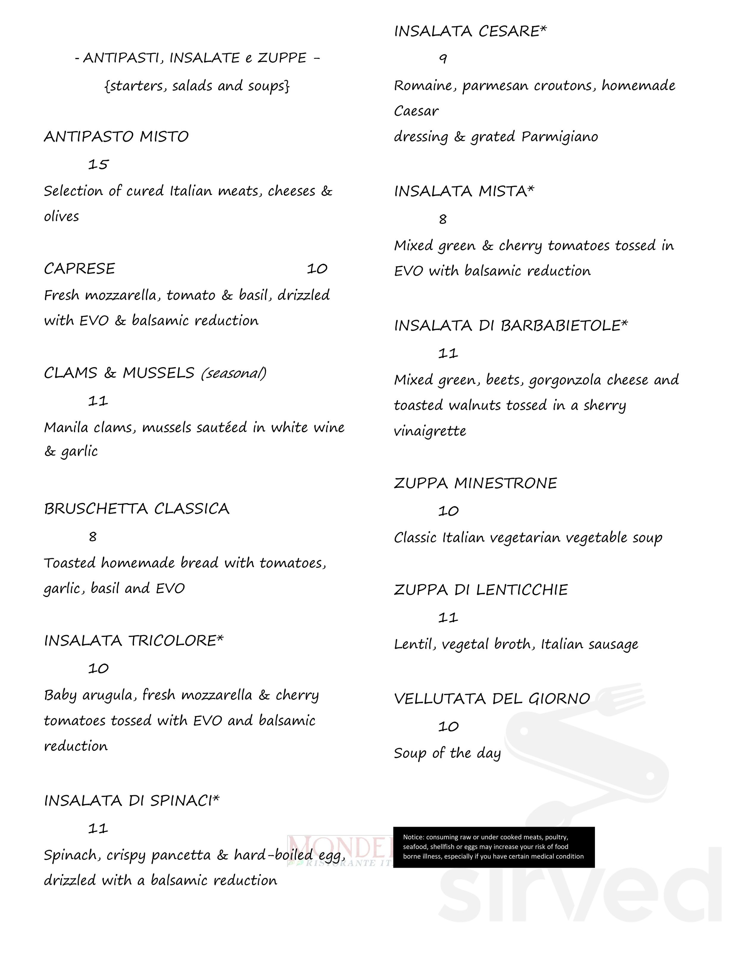 Menu - Seattle WA's Mondello Italian Restaurant | Sirved