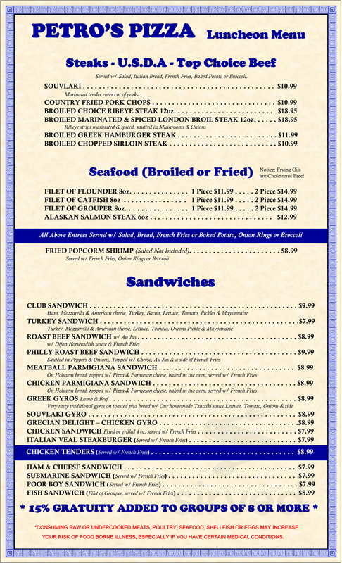 Petro's Pizza Restaurant menus in Cedartown, Georgia, United States